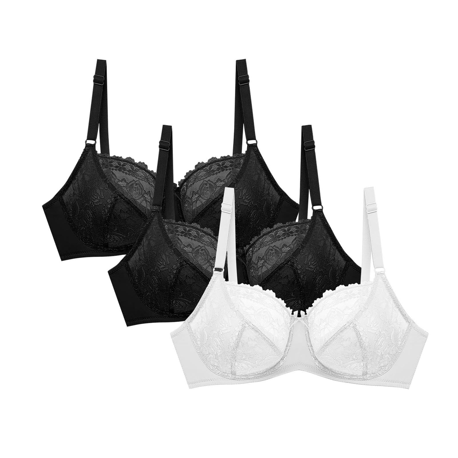 2 Pack Bras for Women Underwire Floral Lace Push Up Bra Adjustable ...