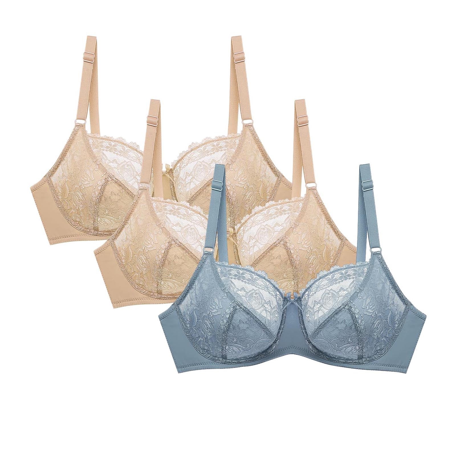 2 Pack Bras for Women Underwire Floral Lace Push Up Bra Adjustable ...