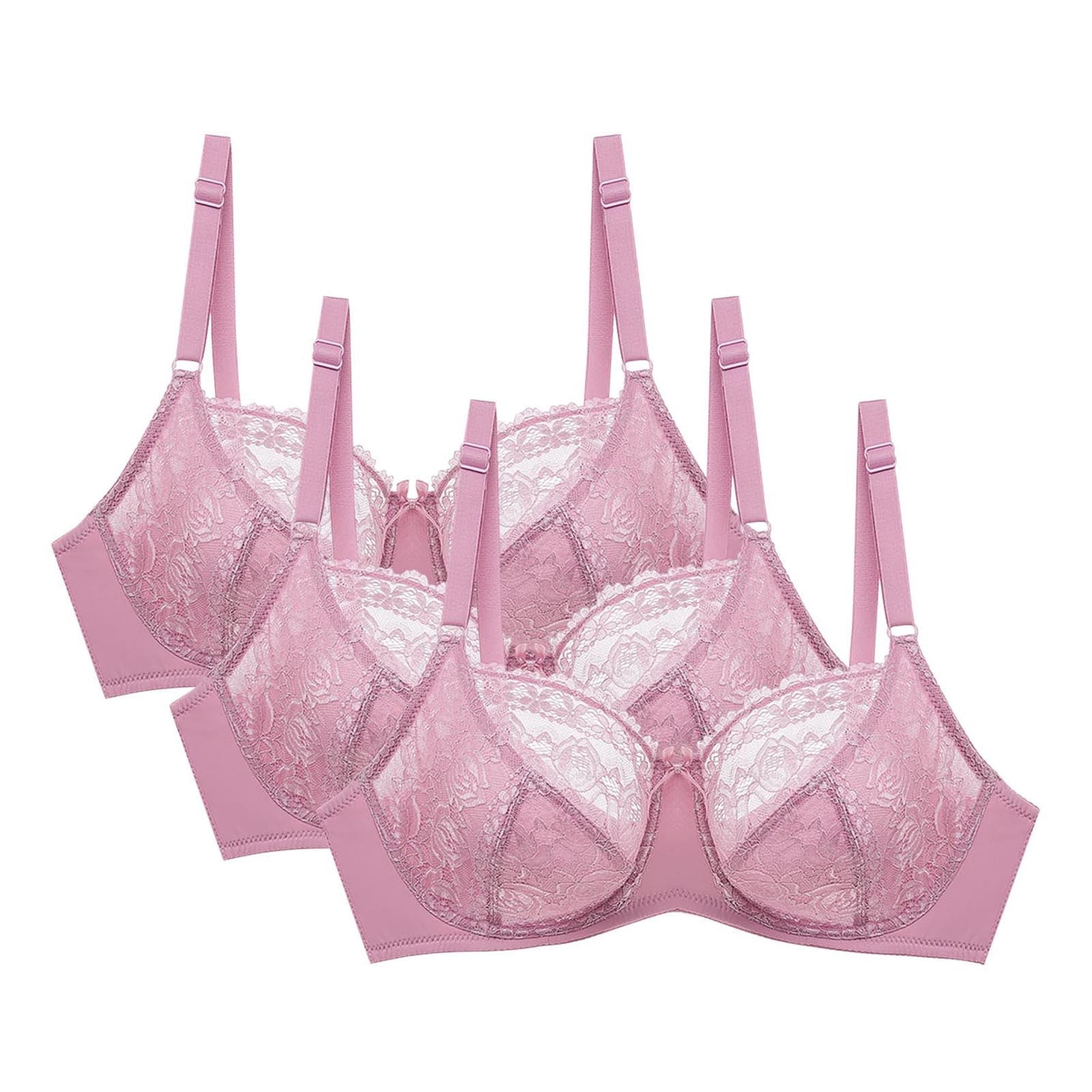 2 Pack Bras for Women Underwire Floral Lace Push Up Bra Adjustable ...