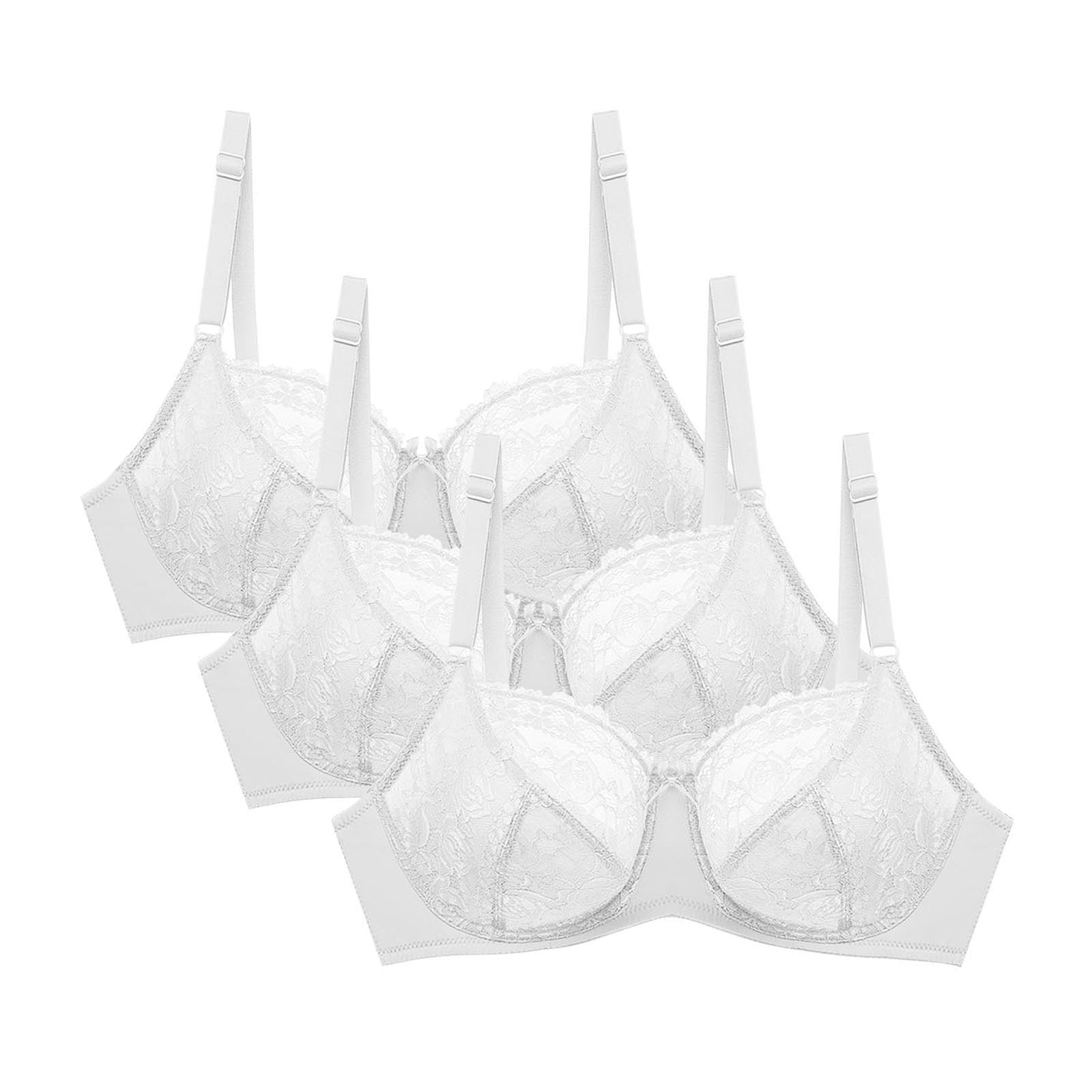 2 Pack Bras for Women Underwire Floral Lace Push Up Bra Adjustable Strap Full Coverage Minimizer ...