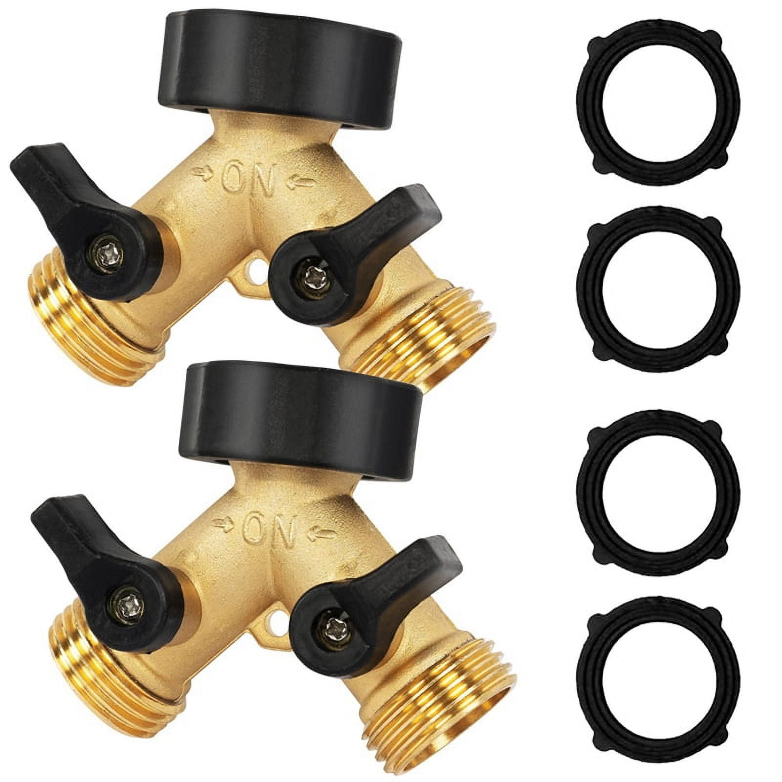 2 Pack Brass Garden Hose Splitter 2 Way, 3/4 Inch Hose Connector Tap Splitter, Hose Y Splitter ...