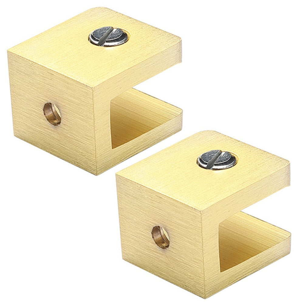 2 Pack Brass Glass Shelf Support Brackets Gold Clips for 8mm-12mm Thick ...