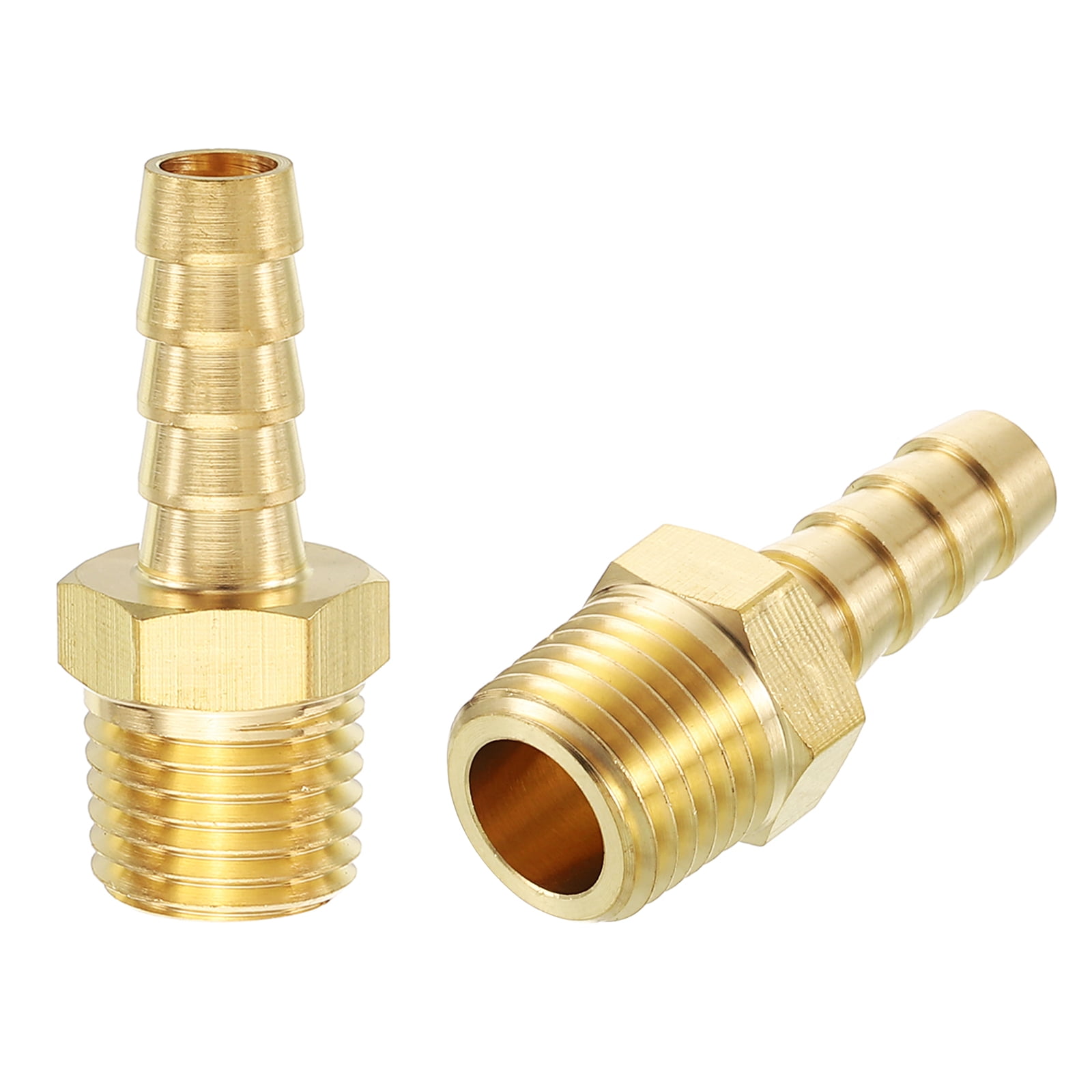 2 Pack Brass Hose Barb to NPT Male Adapter, 5/16" Barb x 1/4" NPT Male for Automotive, Fluid ...