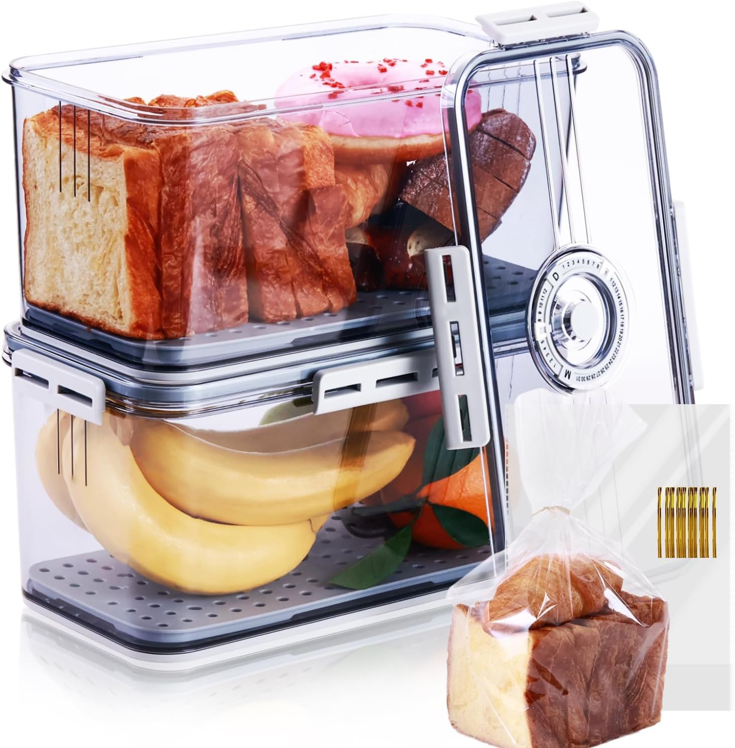 2 Pack Bread Box for Kitchen Countertop, 12 X 6 X 6 Inch Bread ...