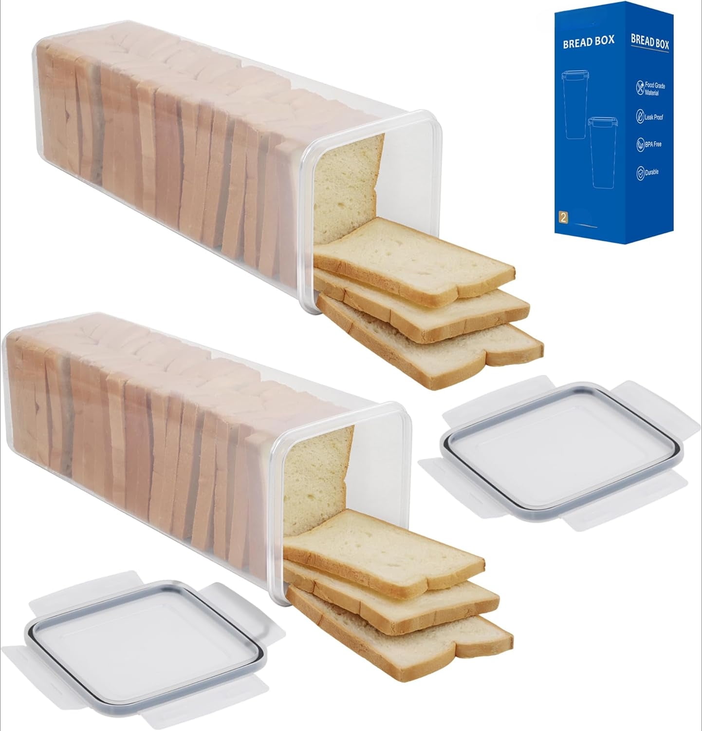 2 Pack Bread Box, Plastic Bread Container, Bread Storage for Kitchen ...