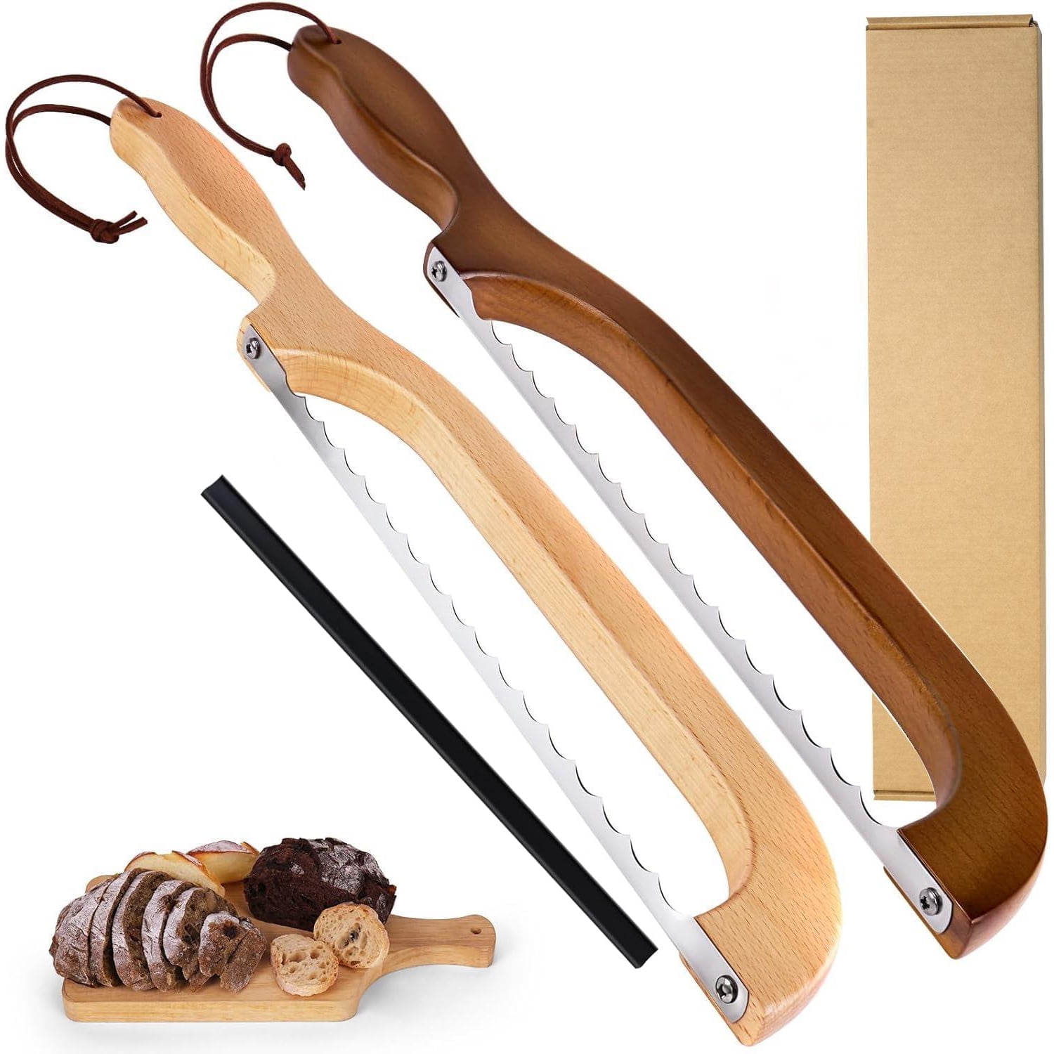 2 Pack Bread Slicer for Homemade Bread, 16'' Wooden Sourdough Bread ...