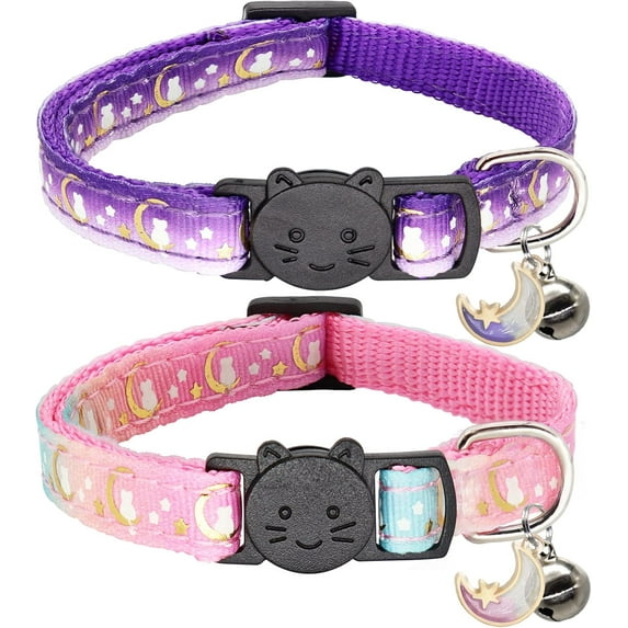 2 Pack Breakaway Cat Collar with Bells,Adjustable Moon and Star Kitten ...