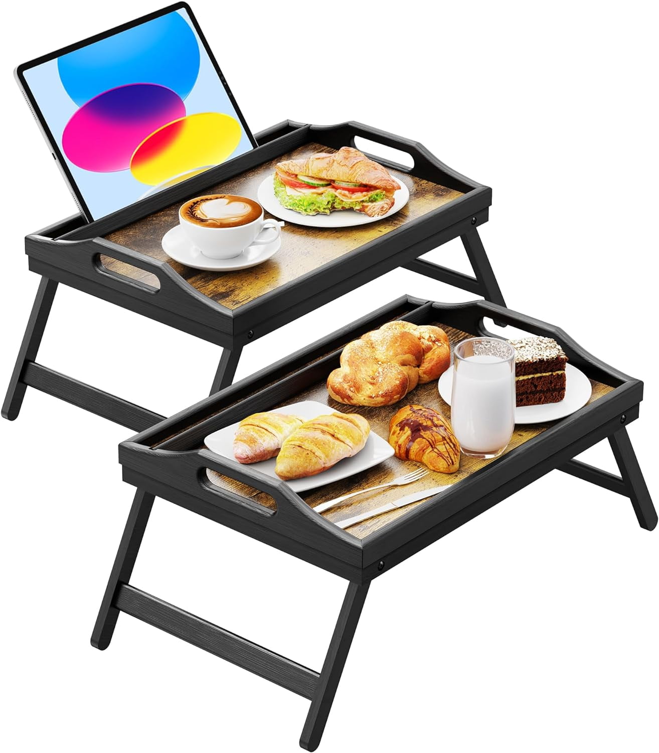 2 Pack Breakfast in Bed Tray for Eating, 16.92 x 12.6 Inch Bed Table ...