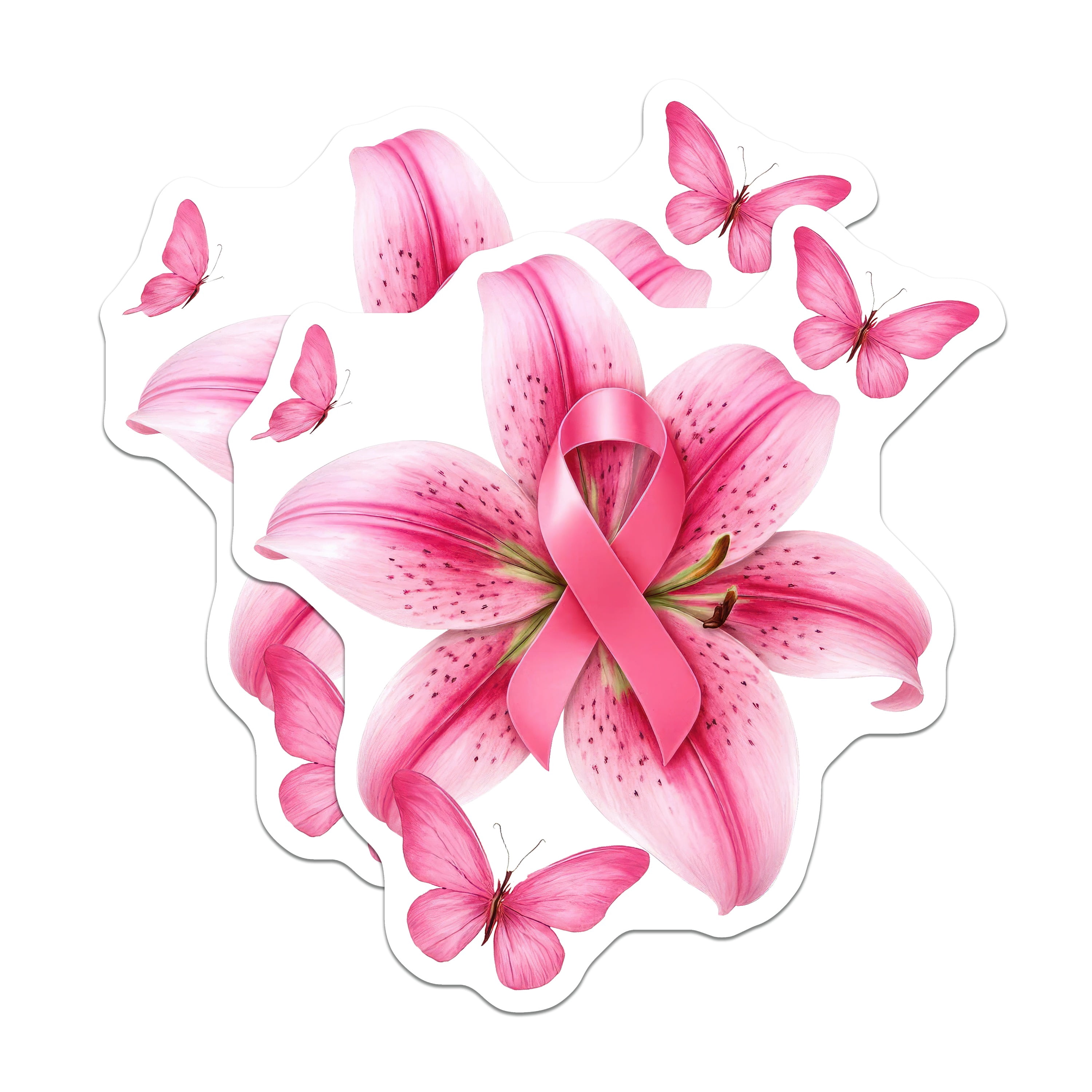 (2 Pack) Breast Cancer Awareness Stickers - Pink Ribbon Floral Design ...