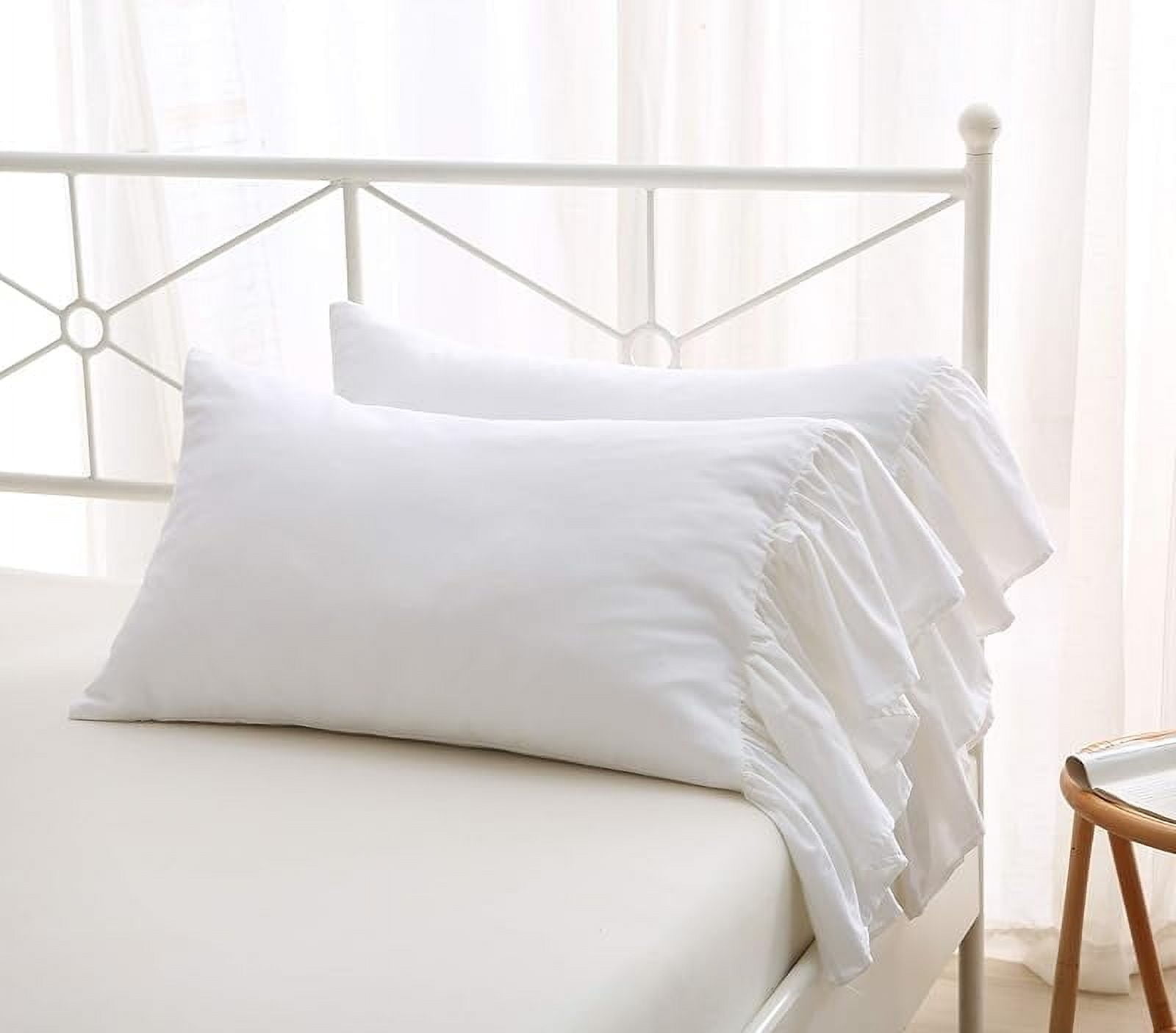 2-Pack Bright White Pillow Cases Shams Covers with Long Ruffles Shabby ...