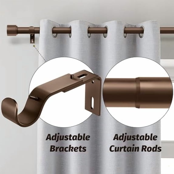 2 Pack Bronze Curtain Rods for Windows 72 to 144 Inch, 1 Inch Long ...