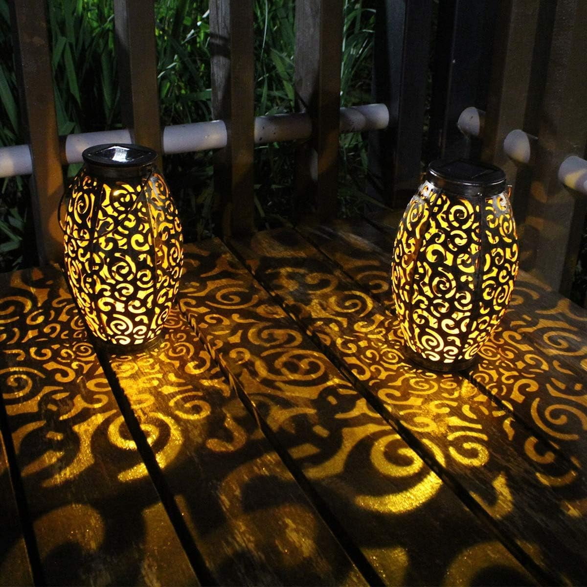 2 Pack Bronze Solar-Powered Outdoor Lanterns with 15-Lumen LED Light ...