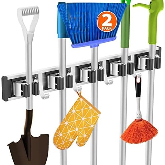 2 Pack Broom Holder Wall Mount Mop and Broom Hanger Wall Mounted Garage ...