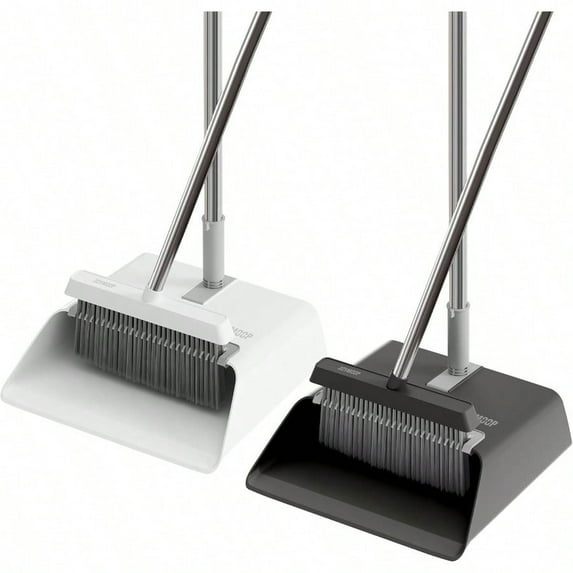 2 Pack Broom and Dustpan Set Black and White Combo Upright Angle with ...