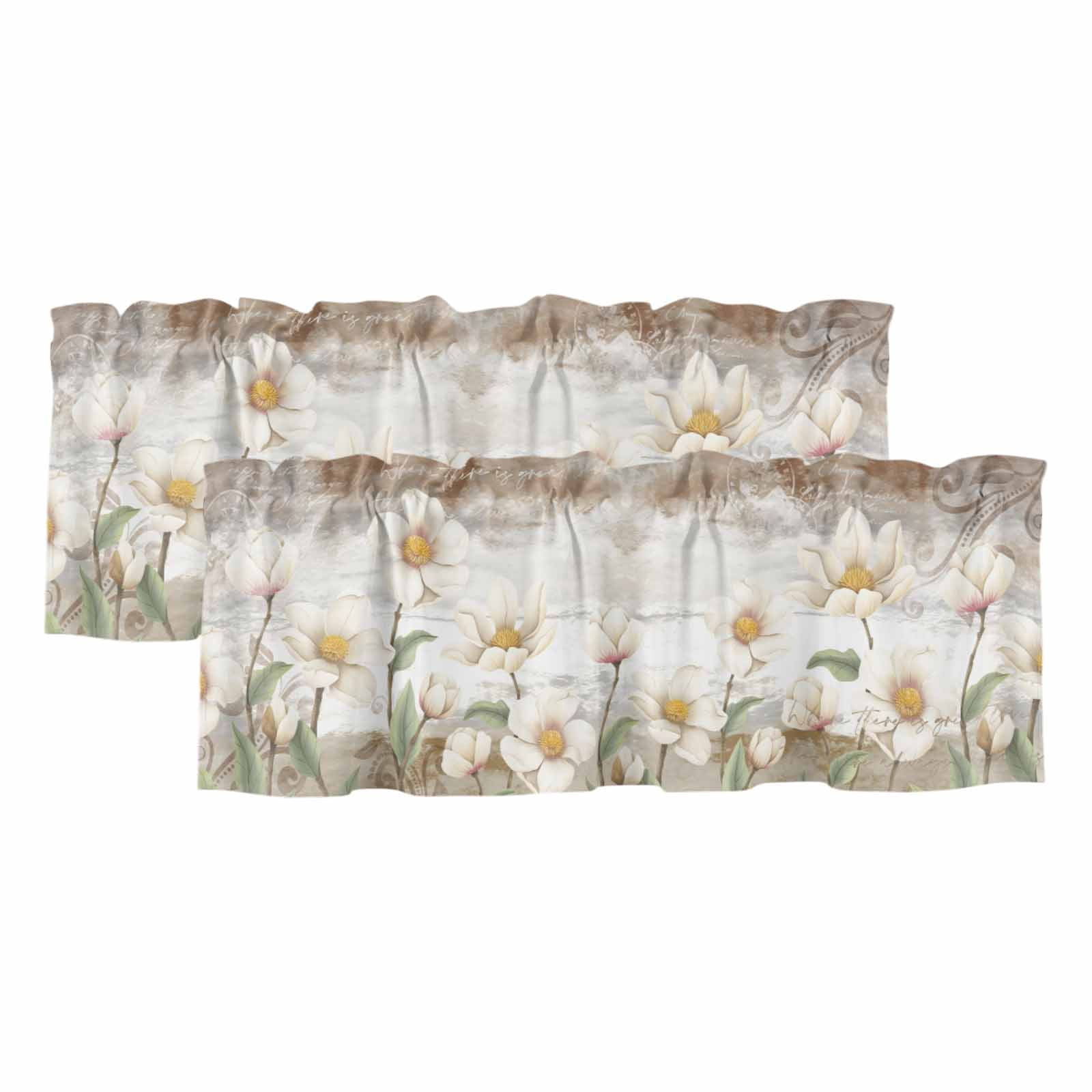 2 Pack Brown Botanical Valances for Windows Bedroom Living Room Window ...