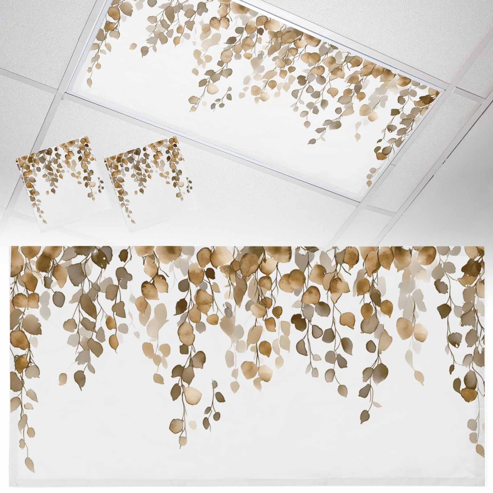 2 Pack Brown Eucalyptus Leaves Fluorescent Light Covers for Ceiling ...