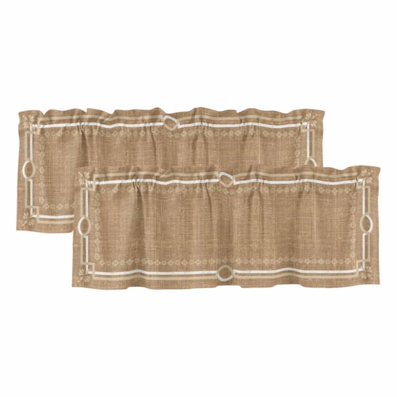 2 Pack Brown Farmhouse Valance for Window Linen Texture Geometric Lines ...