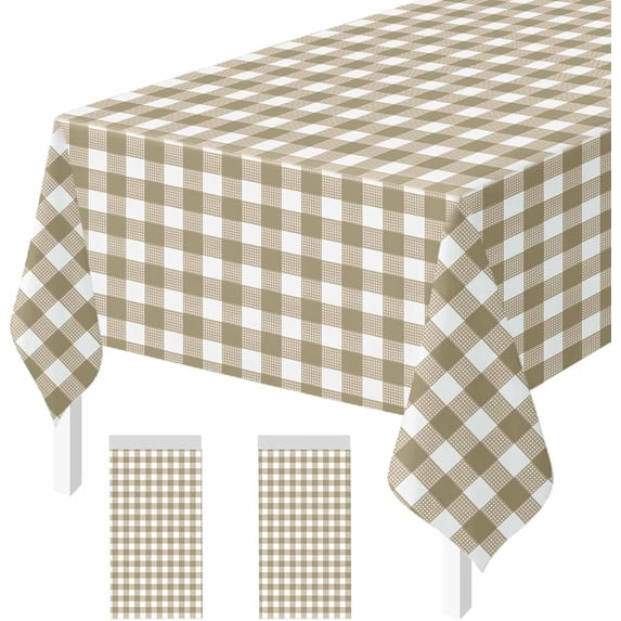 2 Pack Brown Gingham Tablecloth Disposable 54 × 108 Inch Brown and ...