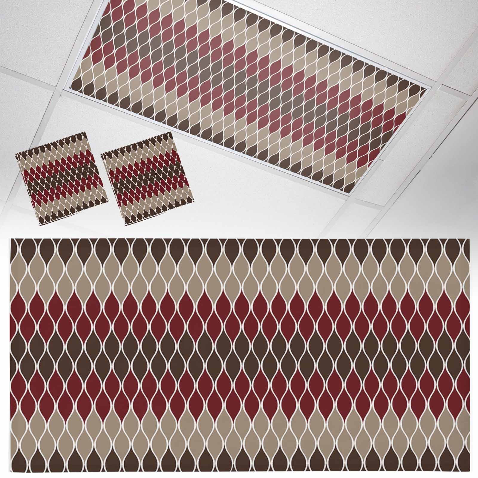 2 Pack Brown Red Fluorescent Light Covers for Ceiling Lights Geometric ...
