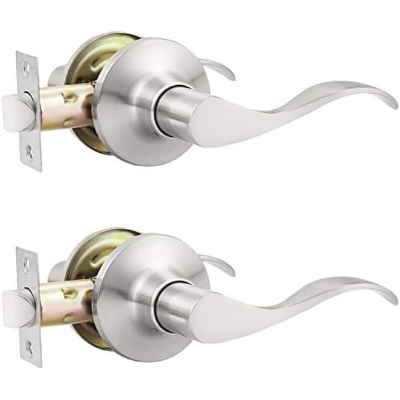 2 Pack Brushed Nickel Interior Door Handles Passage Door Levers for ...