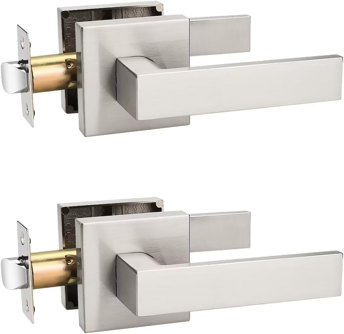 2 Pack Brushed Nickel Passage Door Levers Interior Door Handles, Heavy ...