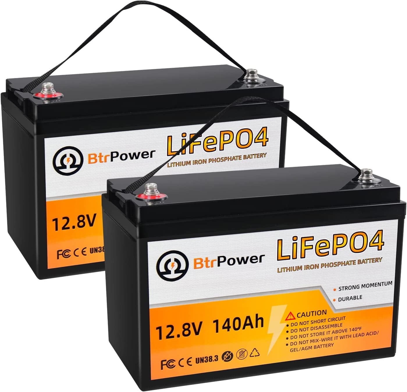 Btrpower 12V LiFePO4 Battery Packs 140Ah, 2 Pack, Easy to Install and Charge for RV and Solar ...