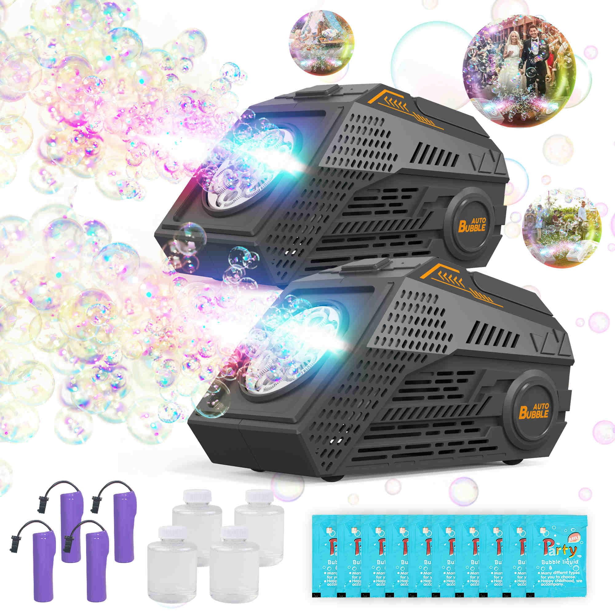 2-Pack Bubble Machine,Automatic Bubble Blower with 4 Rechargeable ...