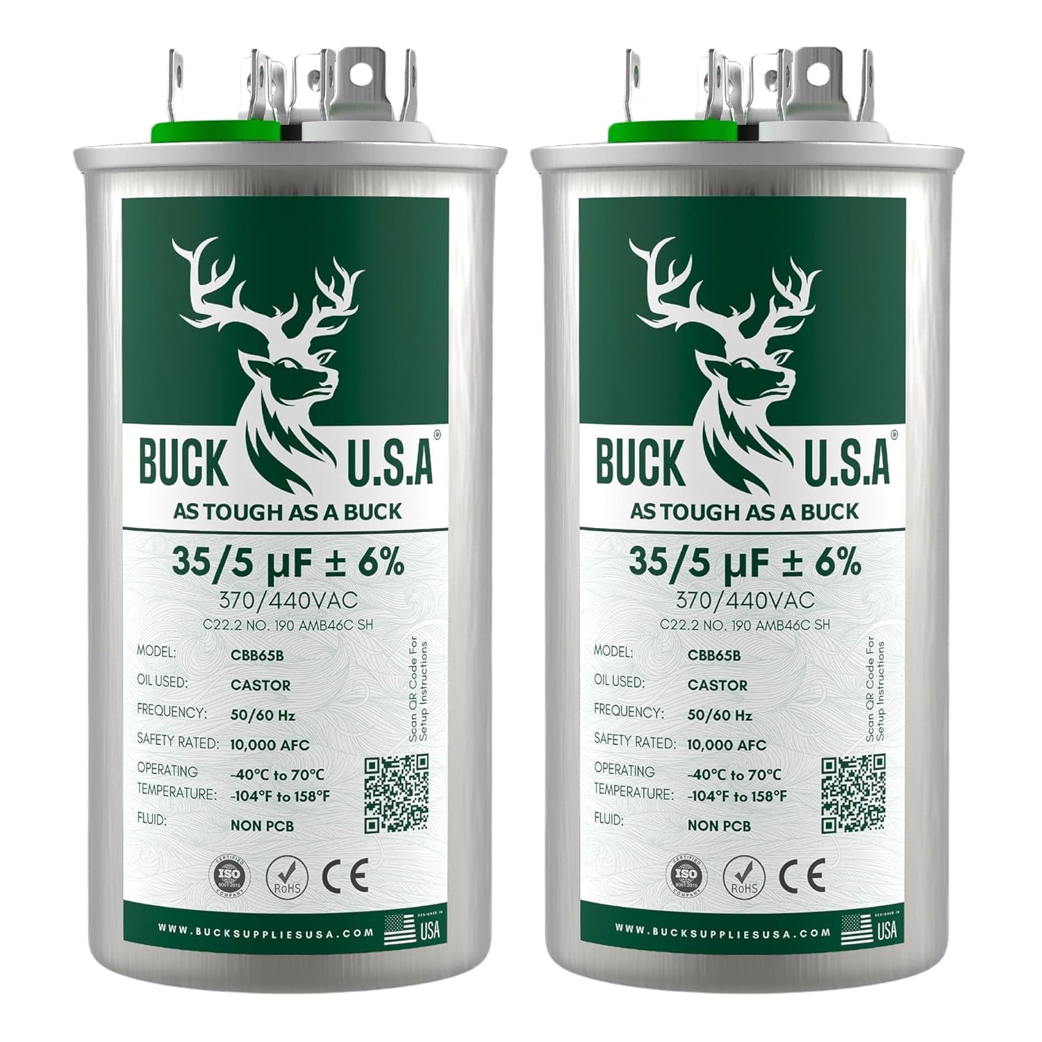 2 Pack Buck 35+5uF 35/5 MFD ±6% CBB65B Dual Run Round Start Capacitor ...