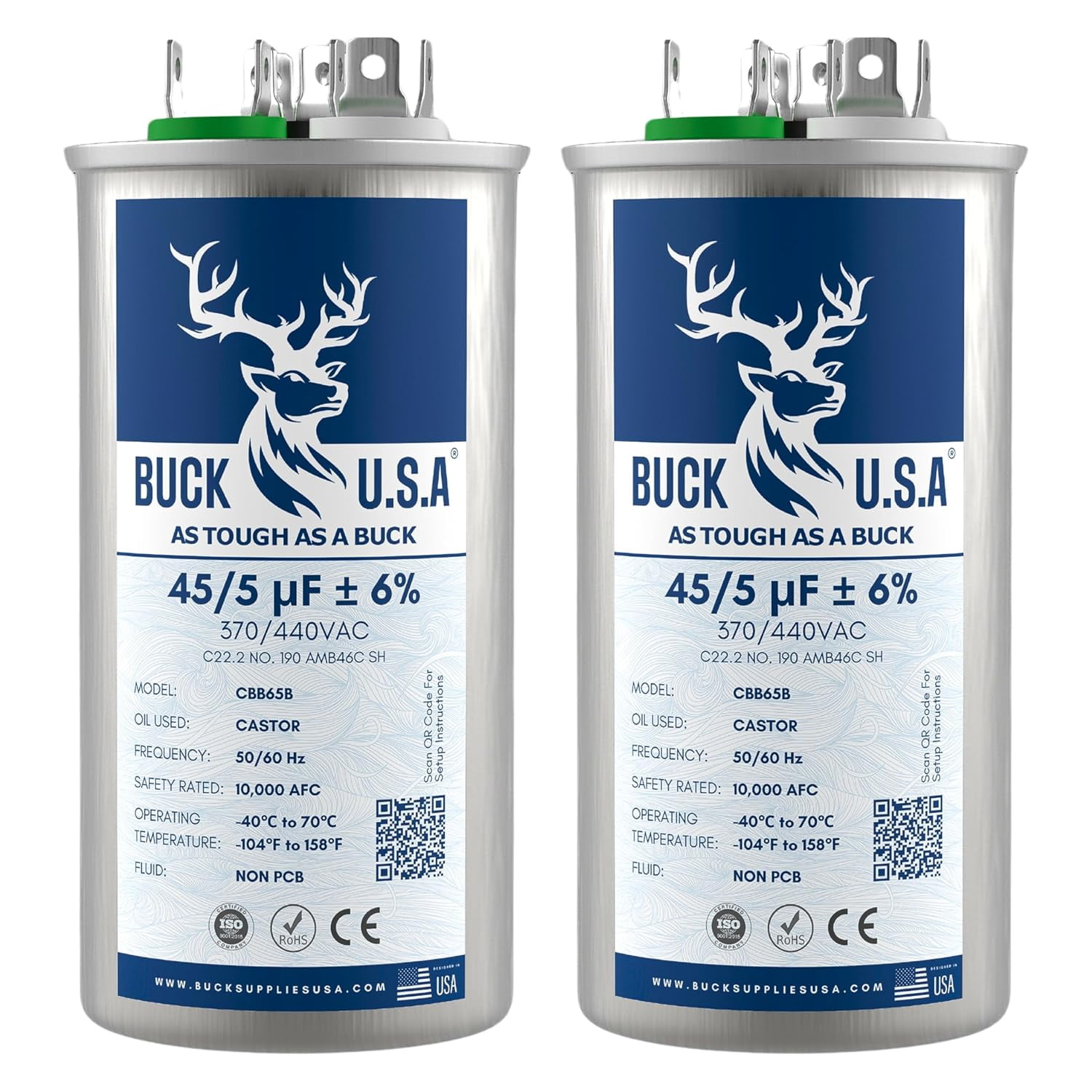 2 Pack Buck 45+5uF 45/5 MFD ±6% CBB65B Dual Run Round Start Capacitor - Ideal for HVAC Systems ...