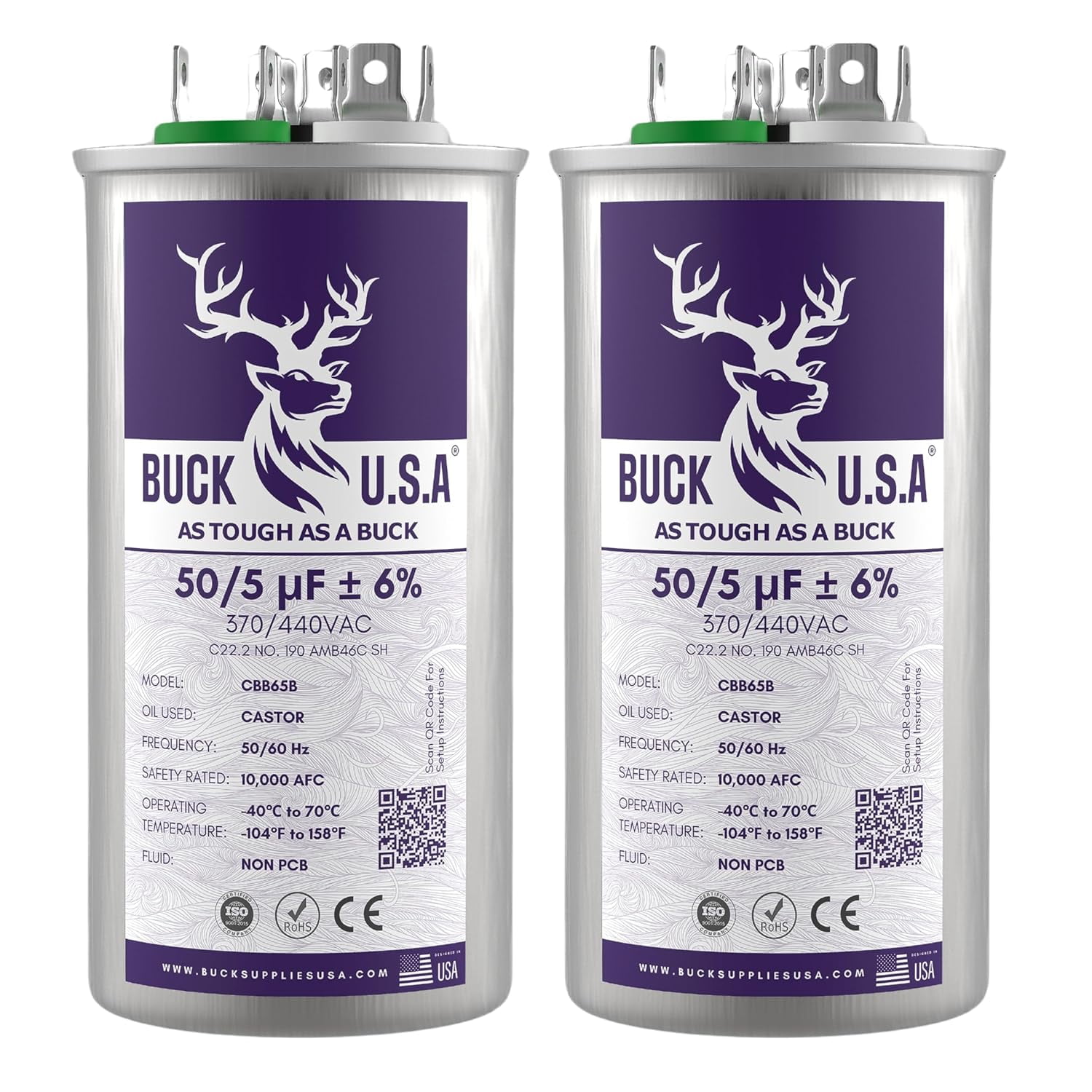 2 Pack Buck 50+5uF 50/5 MFD ±6% CBB65B Dual Run Round Start Capacitor ...
