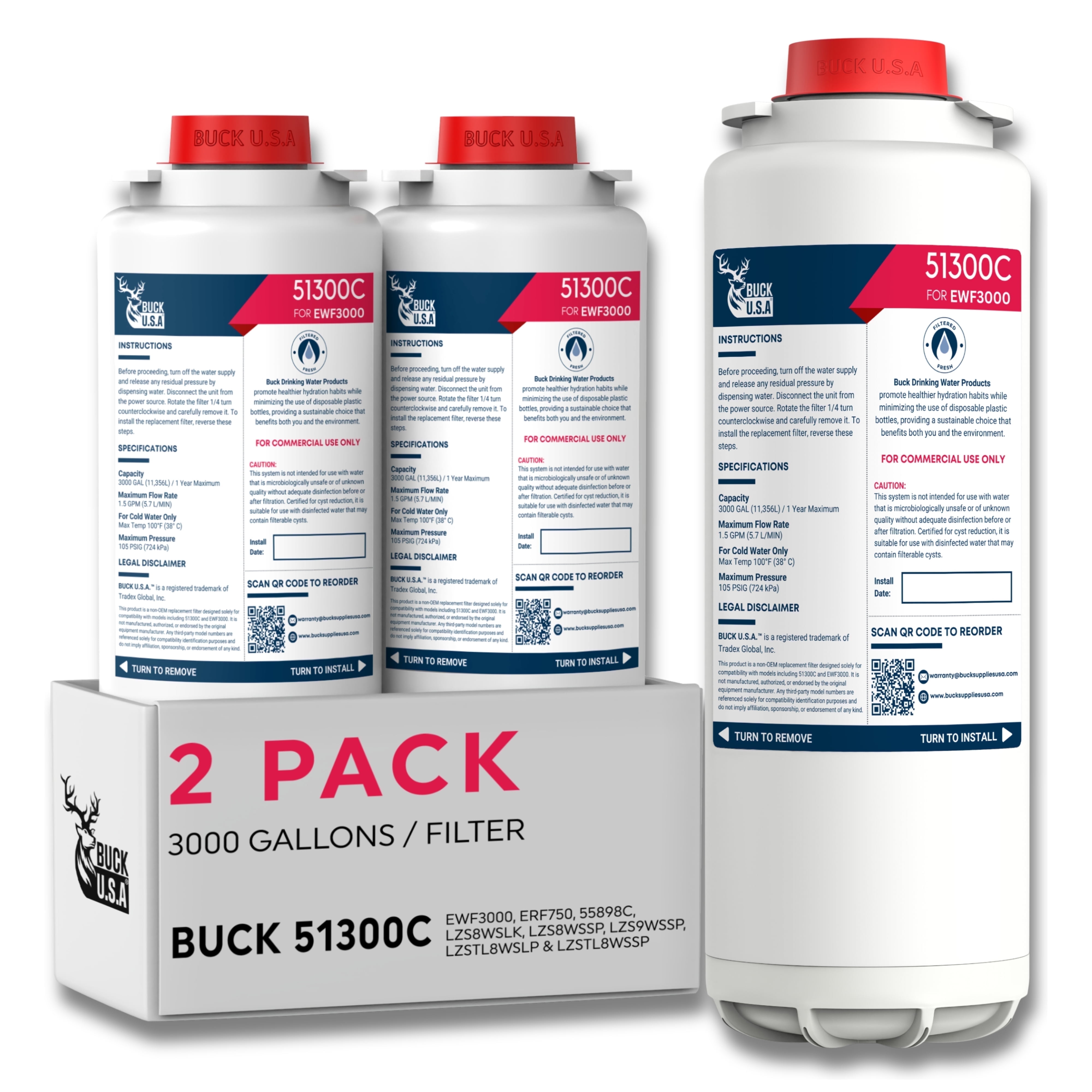 2 Pack 51300C Replacement Filter for EWF3000 – Compatible with Elkay ...