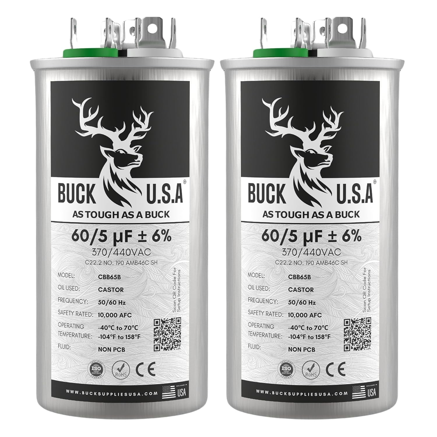 2 Pack Buck 60+5uF 60/5 MFD ±6% CBB65B Dual Run Round Start Capacitor ...