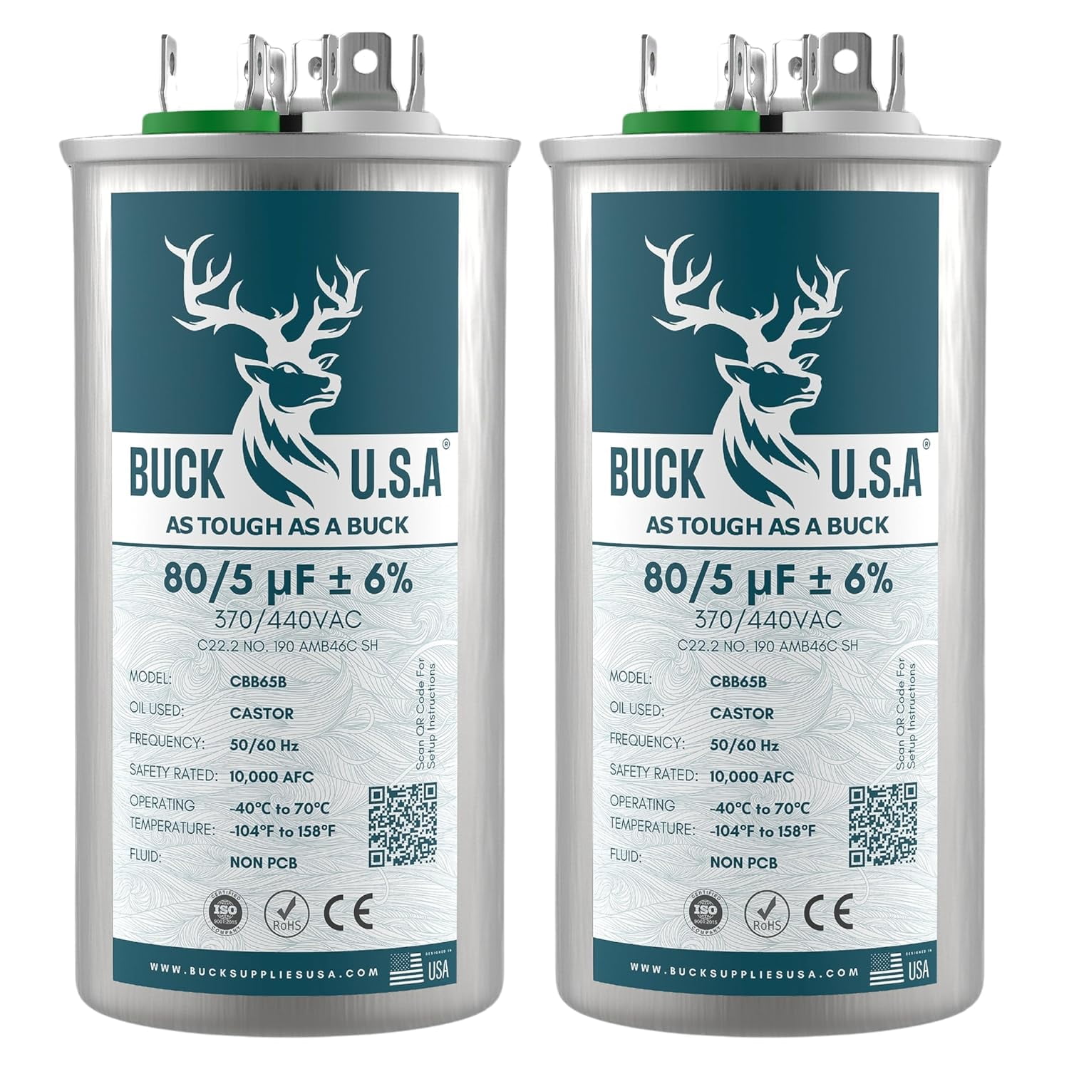 2 Pack Buck 80+5uF 80/5 MFD ±6% CBB65B Dual Run Round Start Capacitor ...
