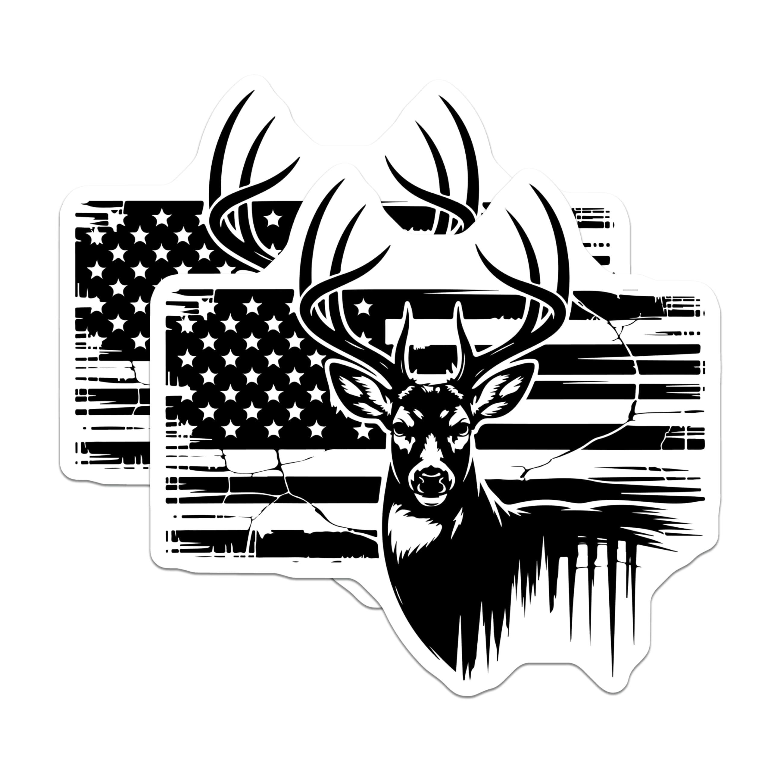 (2 Pack) Buck Deer American Flag Stickers - Hunter Patriotic Decals ...