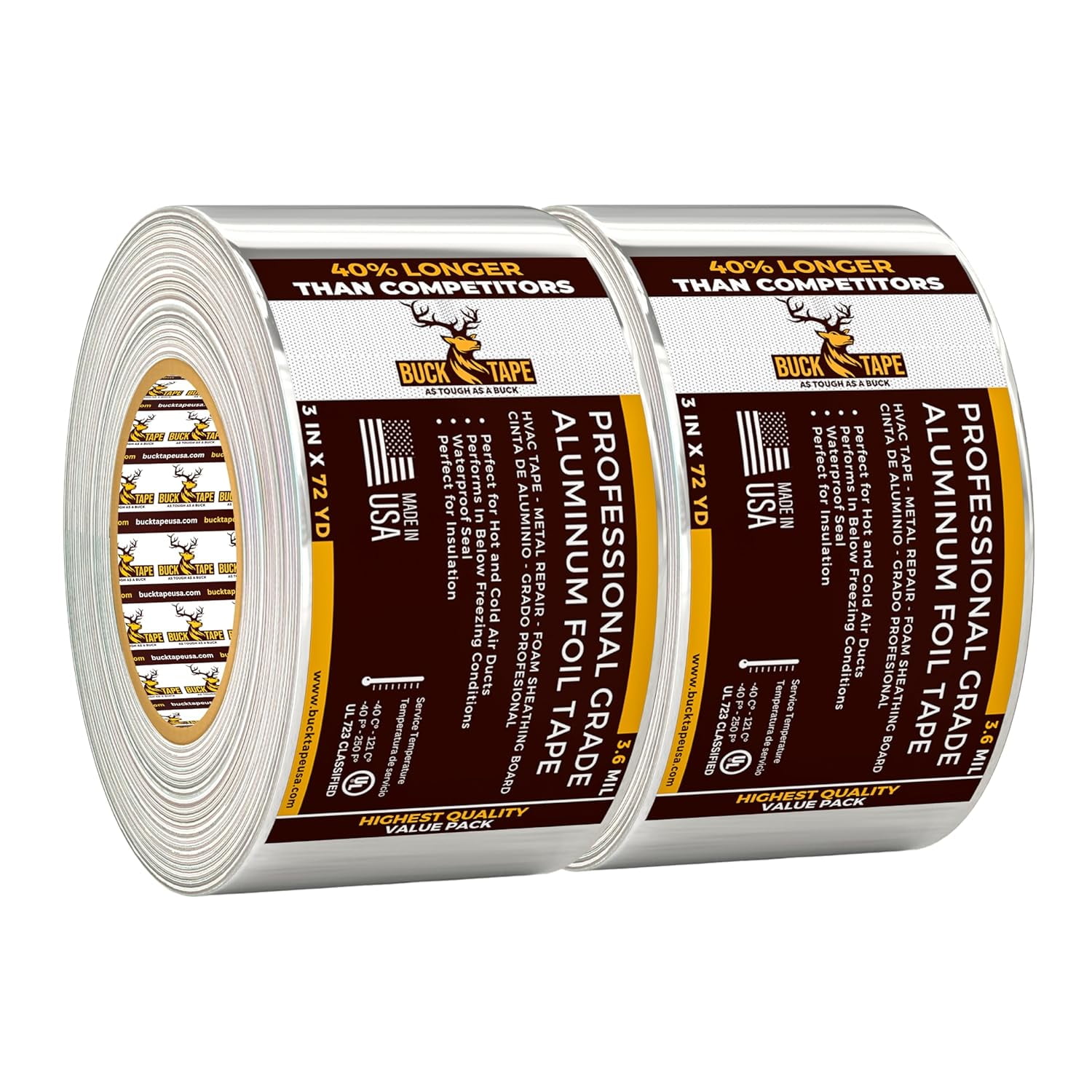 2 Pack Buck Professional Grade Aluminum Foil Tape - 3 Inch x 216ft (72 ...