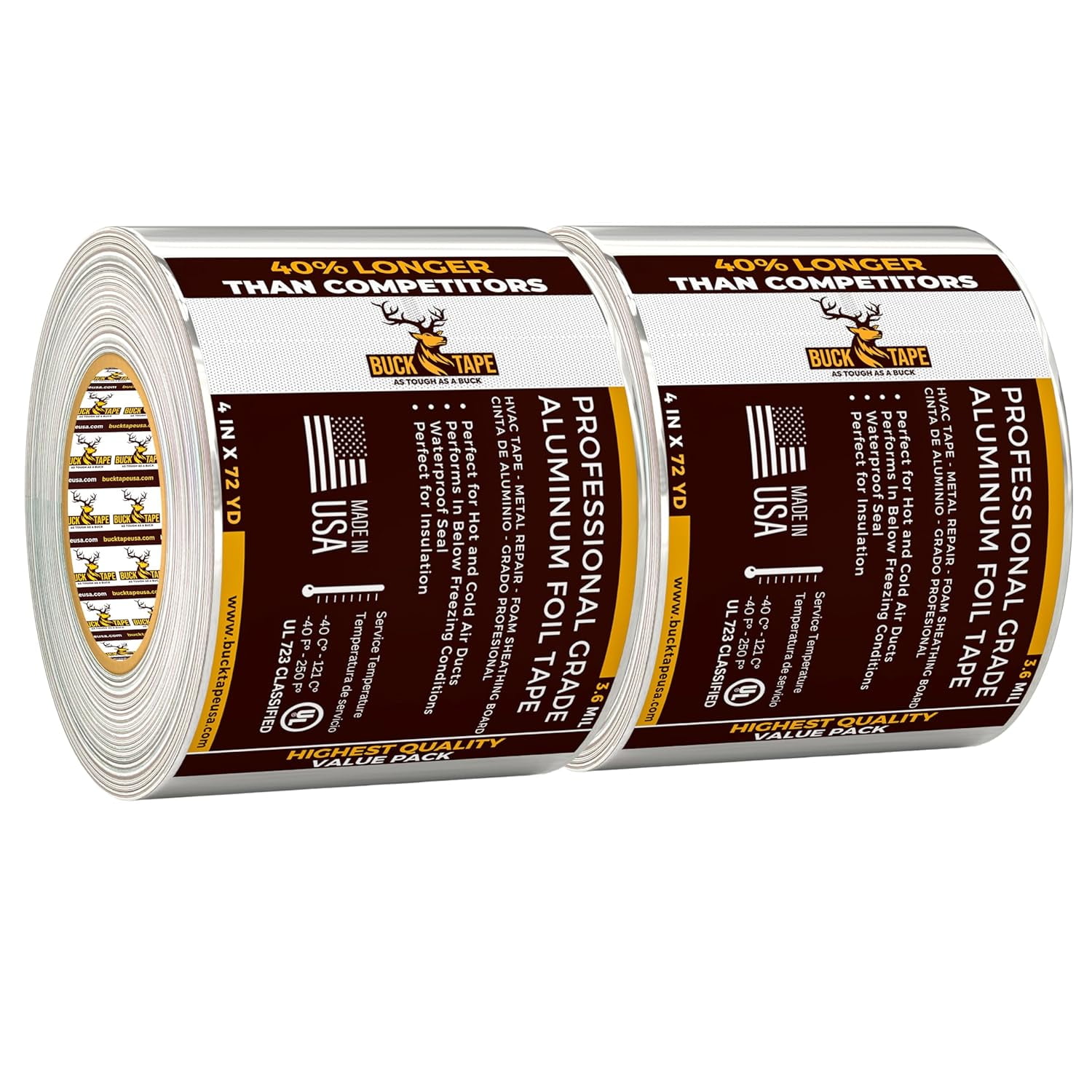 2 Pack Buck Professional Grade Aluminum Foil Tape - 4 Inch x 216ft (72 ...