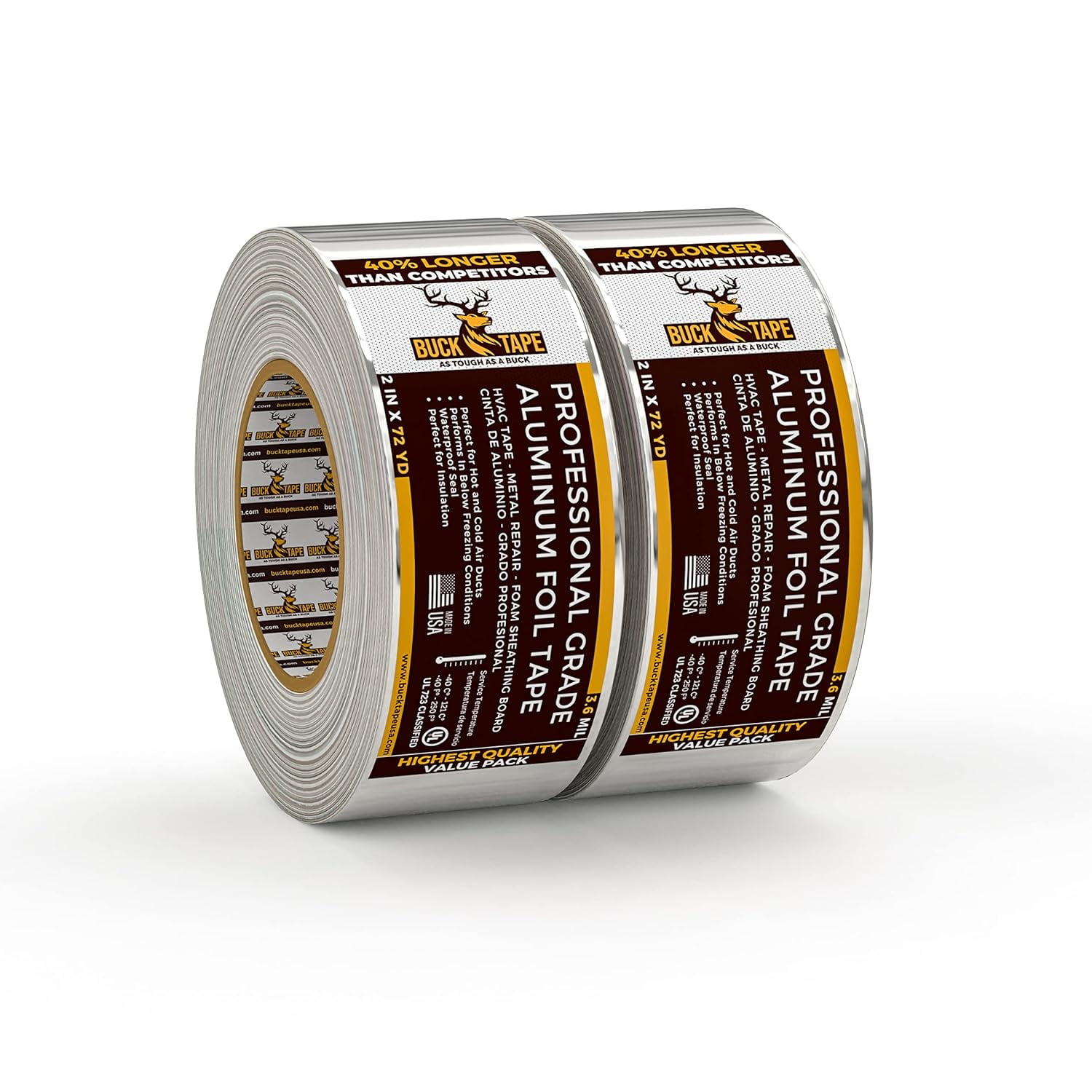 2 Pack Buck Professional Grade Aluminum Foil Tape - 2 Inch x 216ft (72 ...