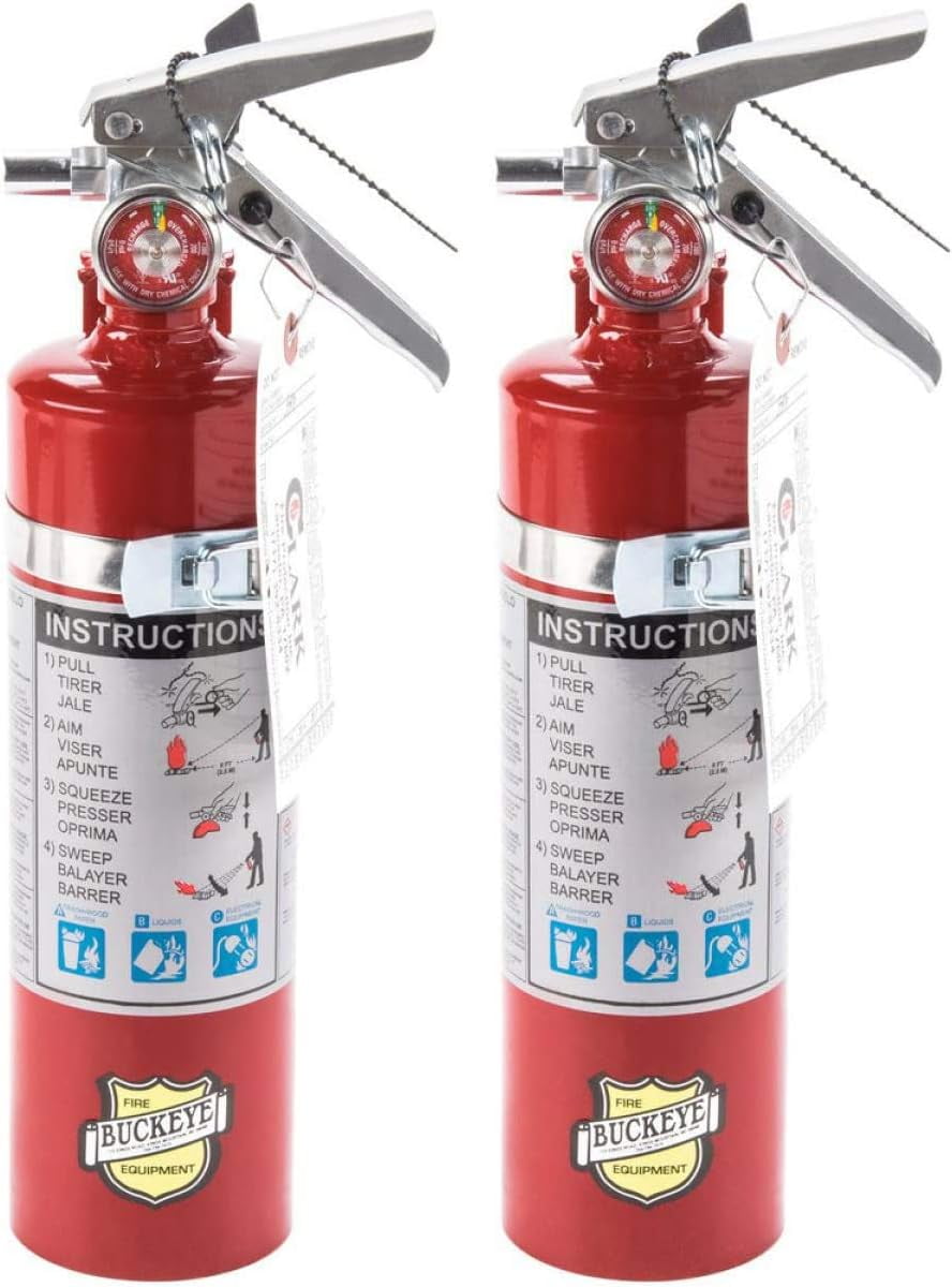 2 Pack Buckeye 13315 ABC Multipurpose Dry Chemical Hand Held Fire Extinguisher with Aluminum ...