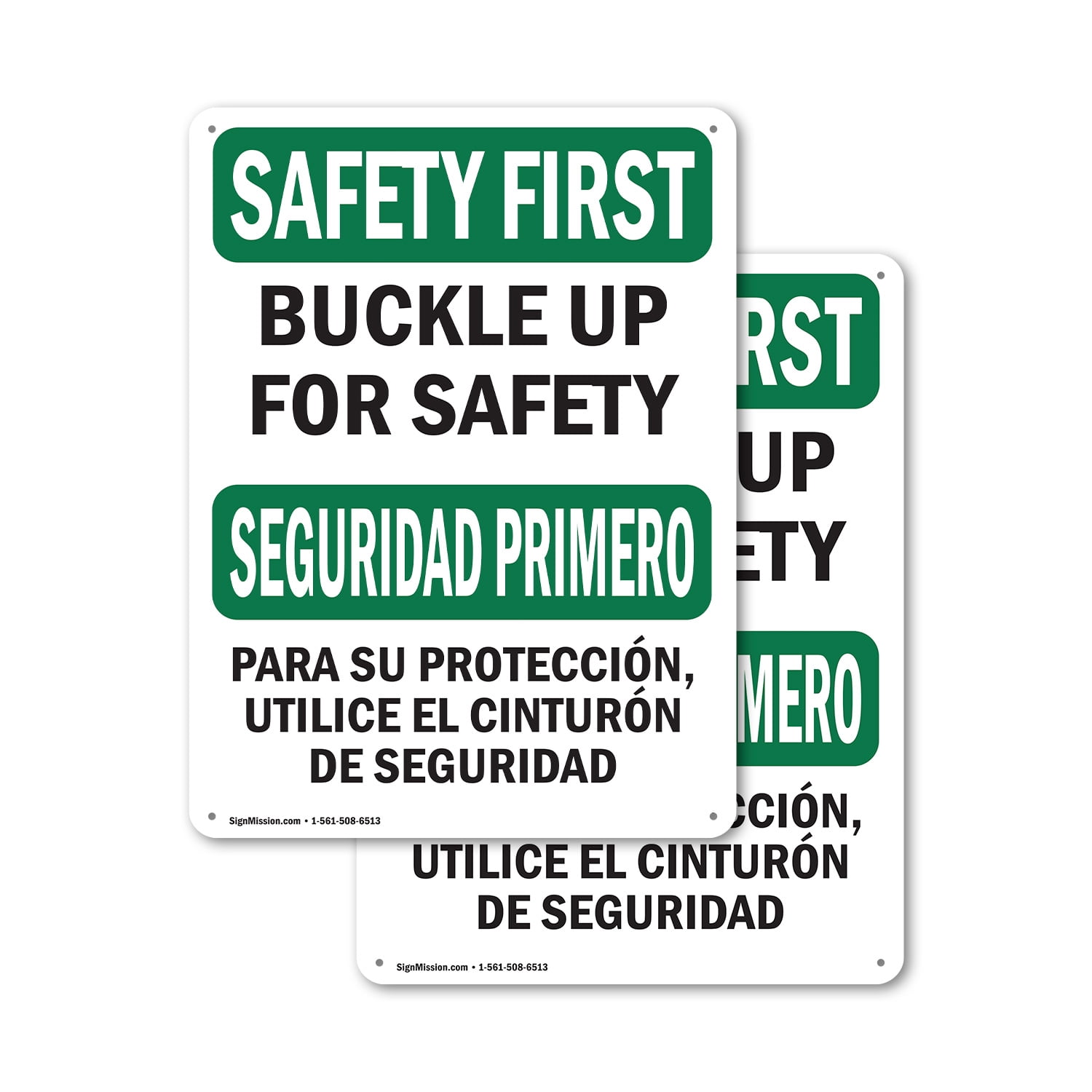(2 Pack) Buckle Up For Safety Bilingual OSHA Safety First Sign 12 Inch ...