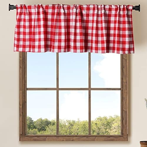 2 Pack Buffalo Check Plaid Cotton Window Valances Red and White ...