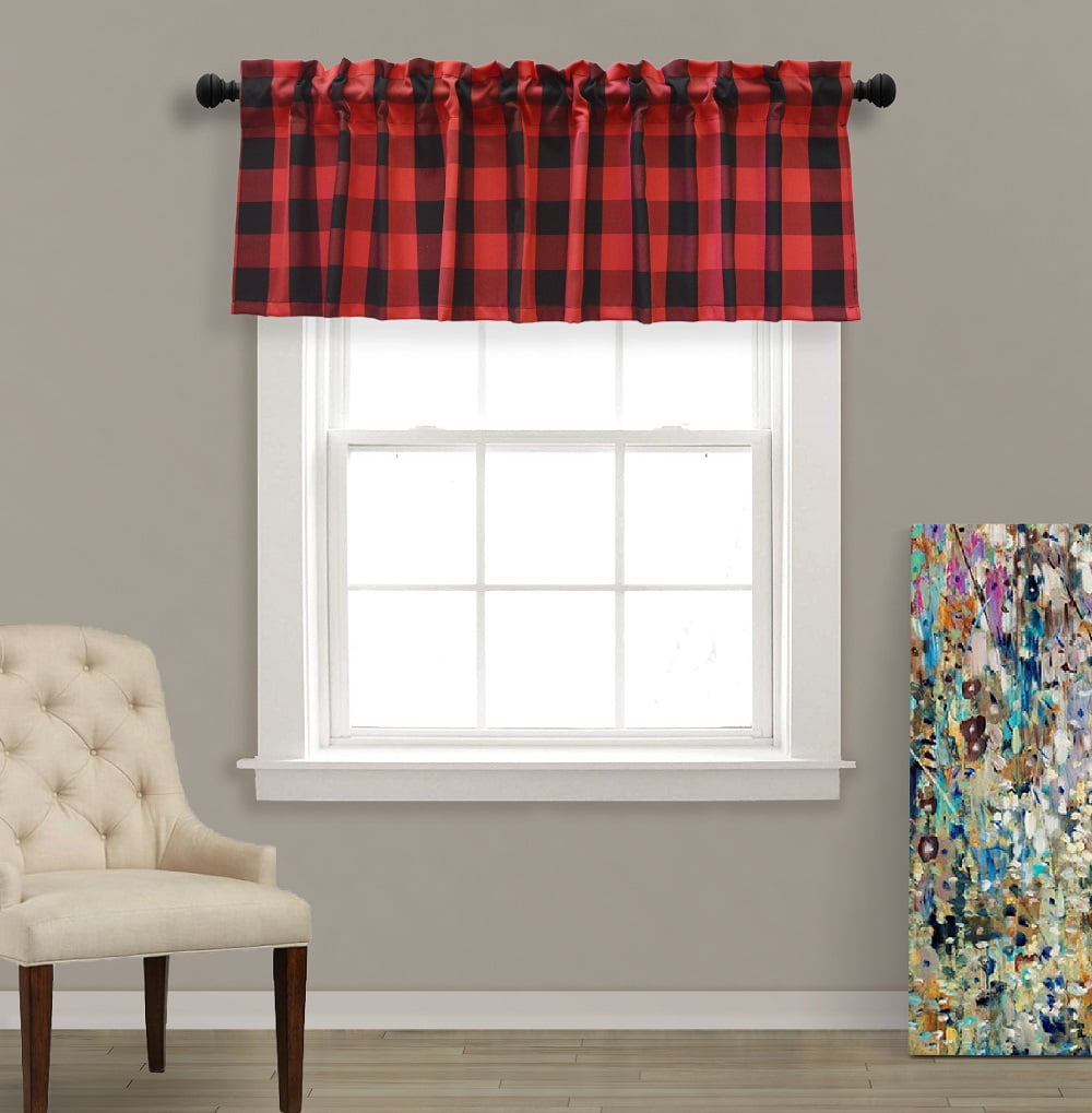 2 Panel Buffalo Plaid Valances for Kitchen, Rod Pocket Thick Check ...