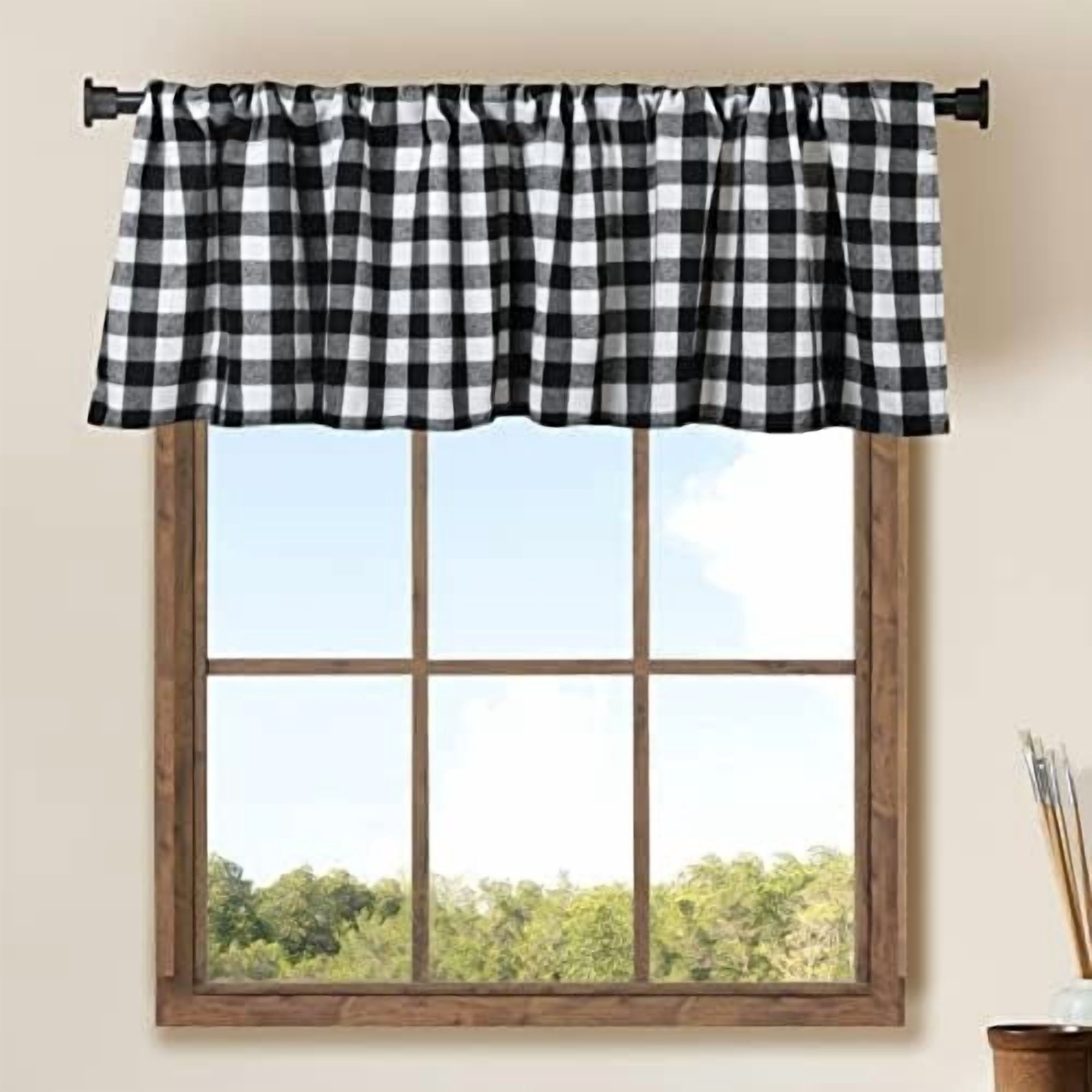 2 Pack Buffalo Check Plaid Window Valances White and Black Farmhouse ...