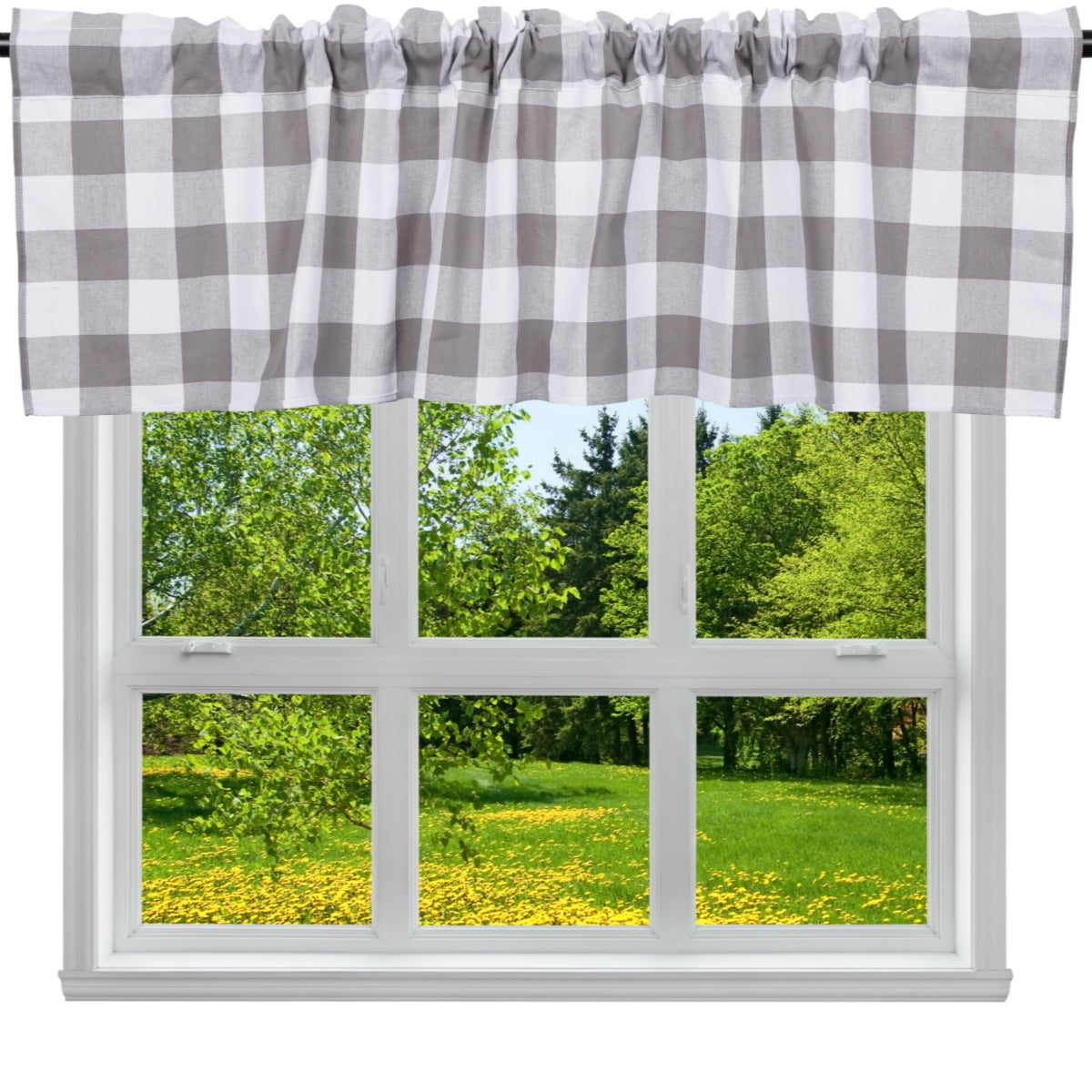 2 Pack Buffalo Check Plaid Window Valances White and Grey Farmhouse ...