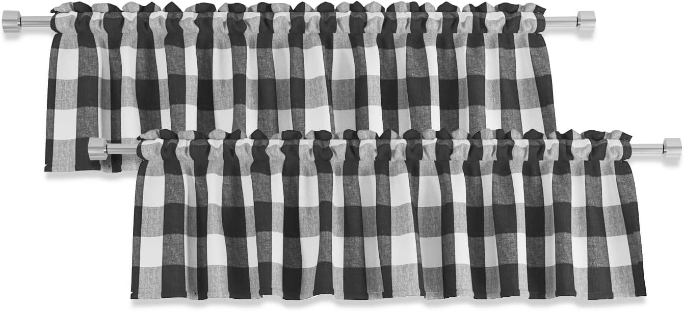 2 Pack Buffalo Check Valances Curtains for Living Room Windows 18" Long ...