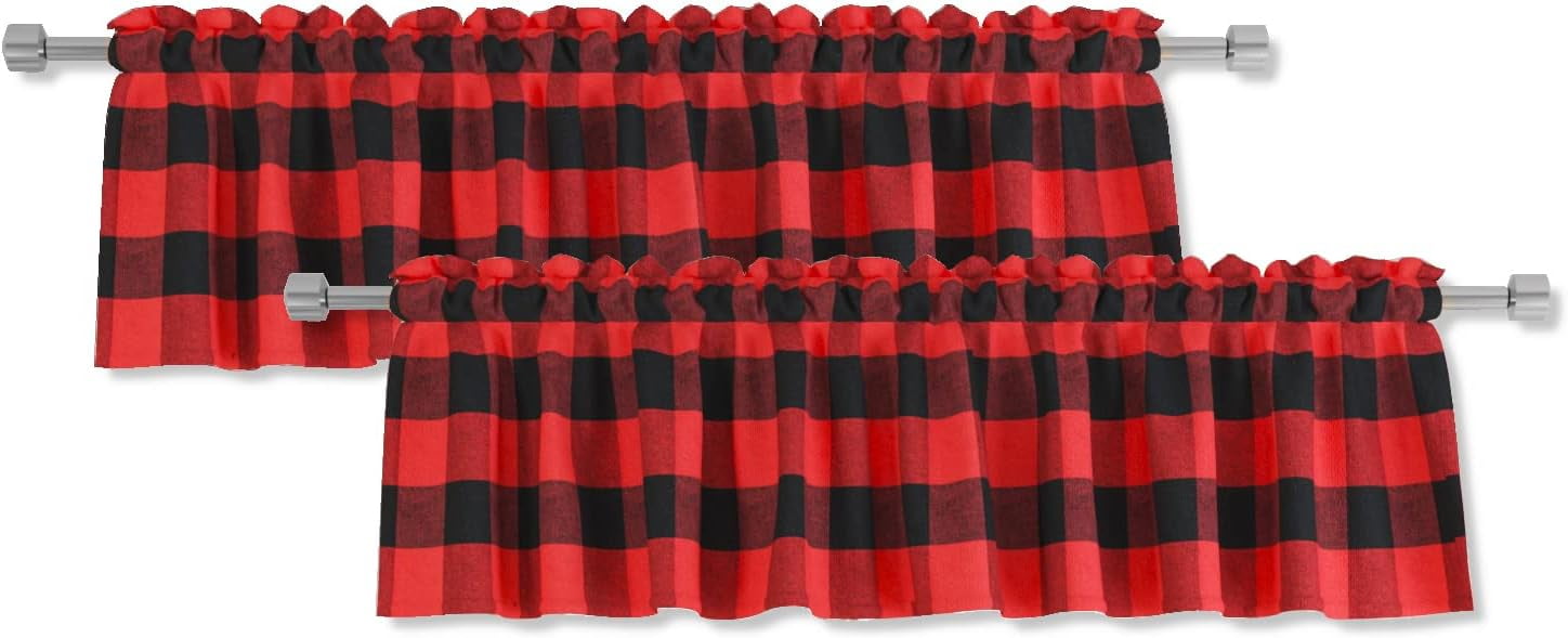 2 Pack Buffalo Check Valances for Windows Living Room 18 inches Long ...