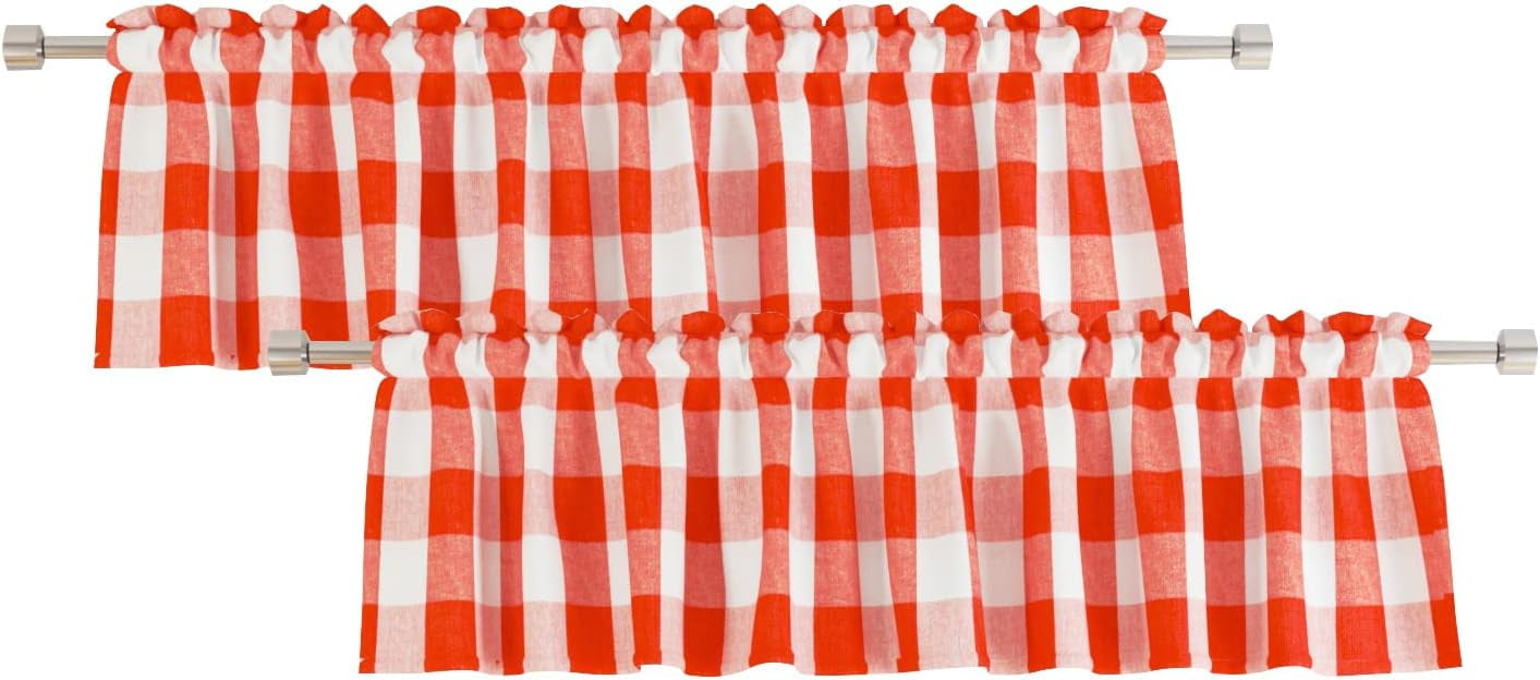 2 Pack Buffalo Check Valances for Windows Living Room 18 inches Long ...