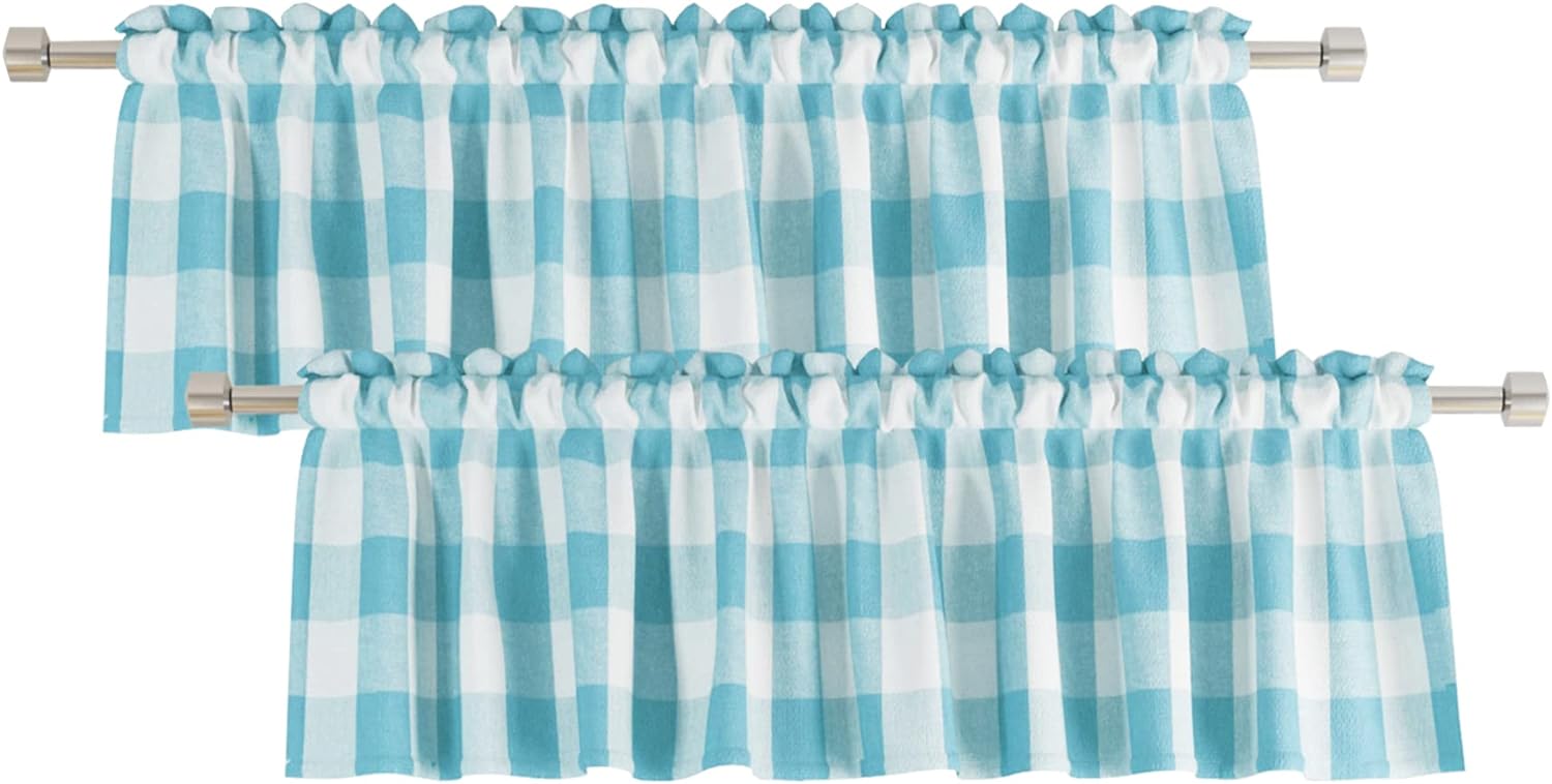 2 Pack Buffalo Check Valances for Windows Living Room 18 inches Long ...