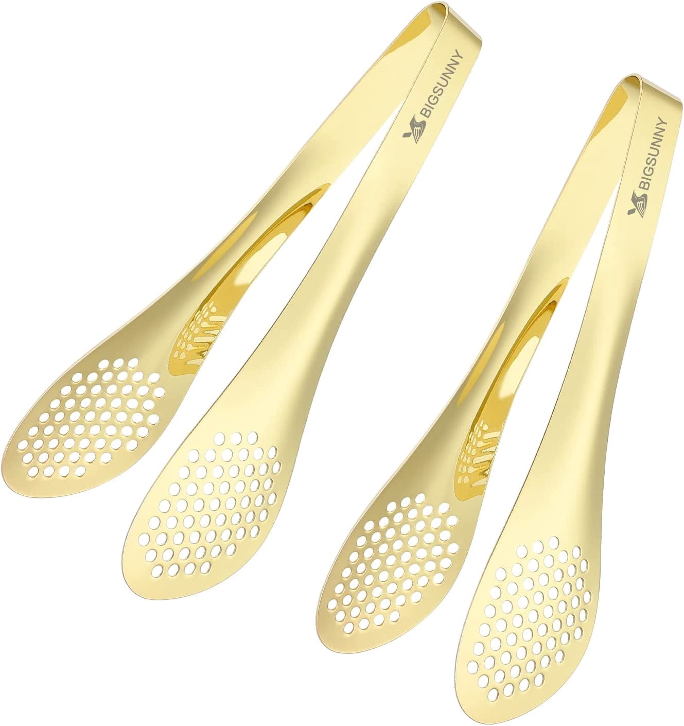 2 Pack Buffet Tongs, Gold-plated Stainless Steel Food Tongs Serving ...