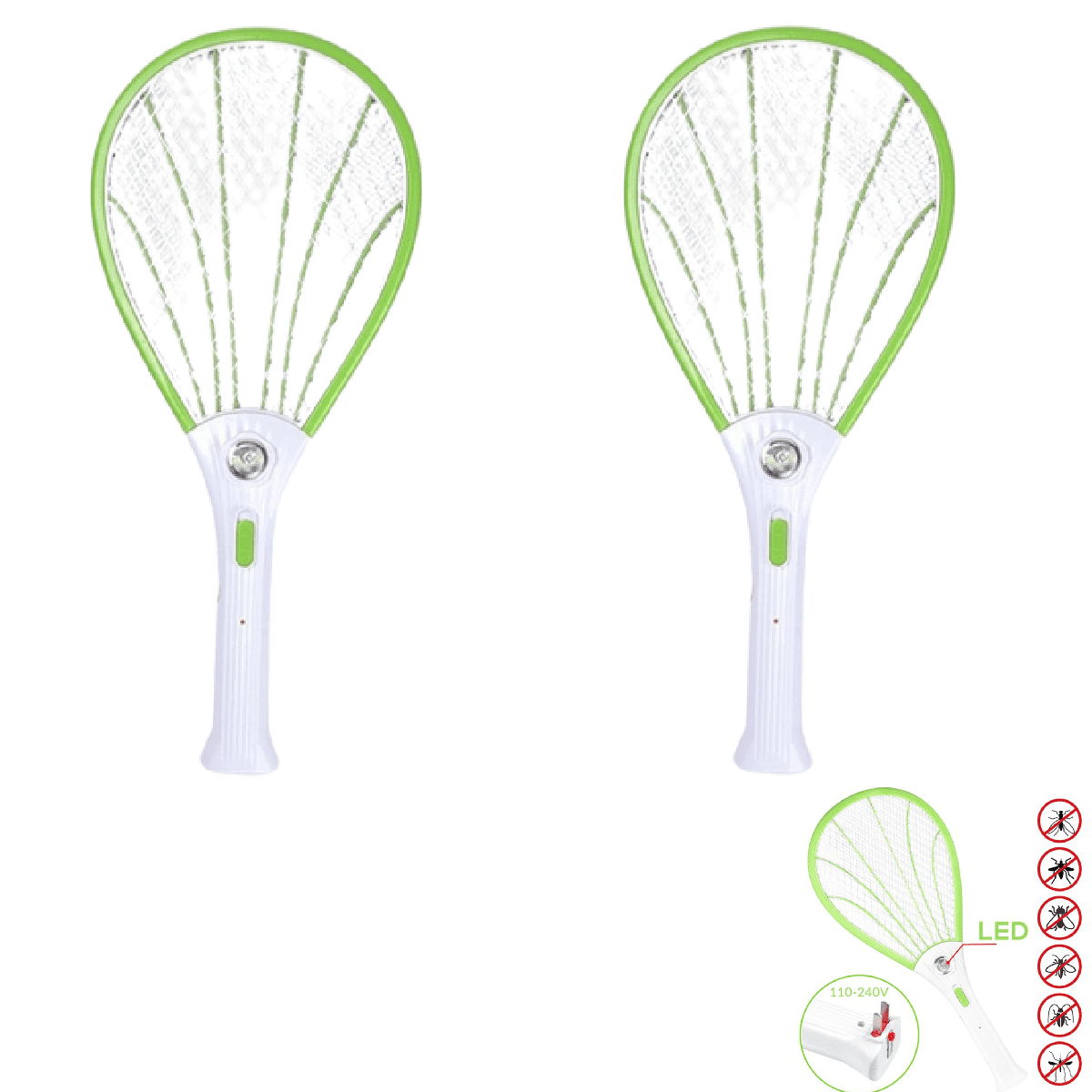 2 Pack Bug Zapper Racket Electric Fly Swatter Rechargeable for Indoor ...