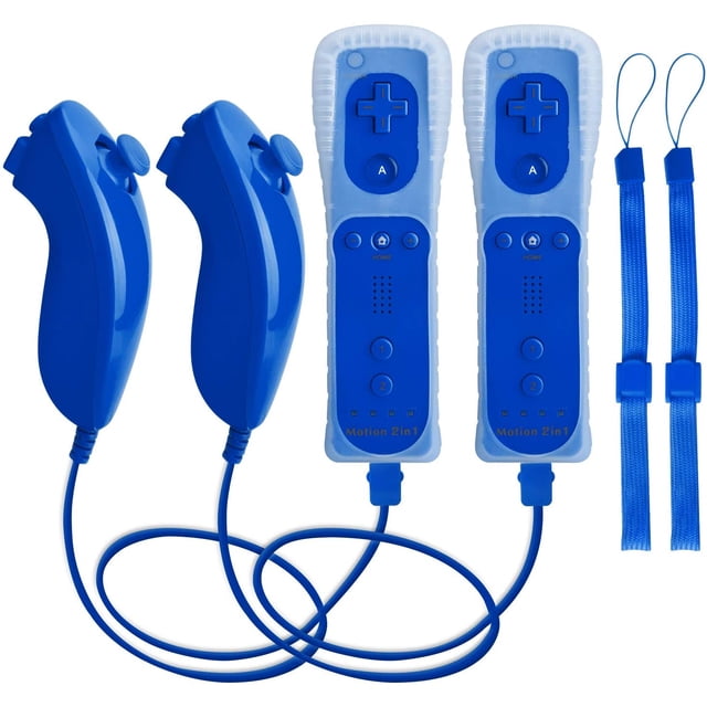 2 Pack Blue Wii Remote Controllers with Built-in Motion Plus ...